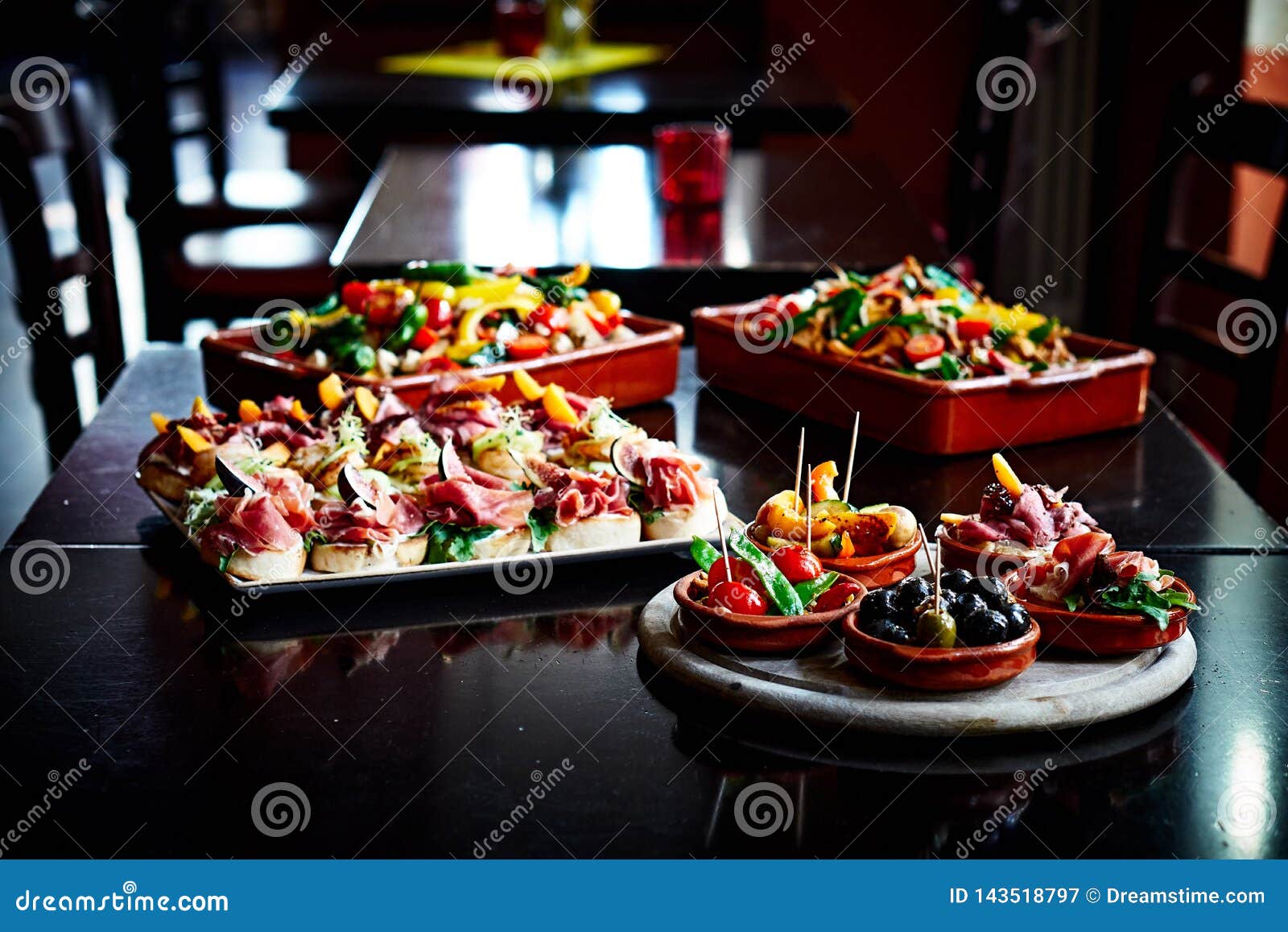 Tapas and Salads at a Tapas Bar. Stock Image - Image of natural ...