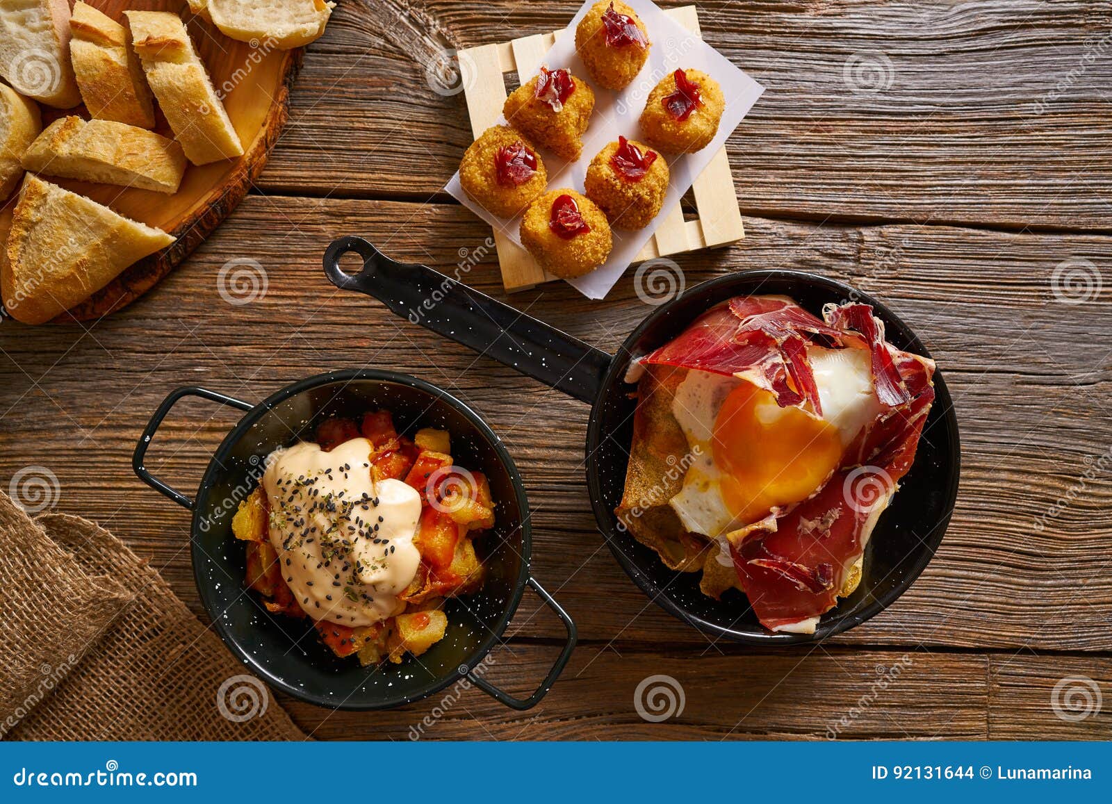 Tapas Spain Broken Eggs Croquettes Bravas Stock Photo - Image of bacon ...