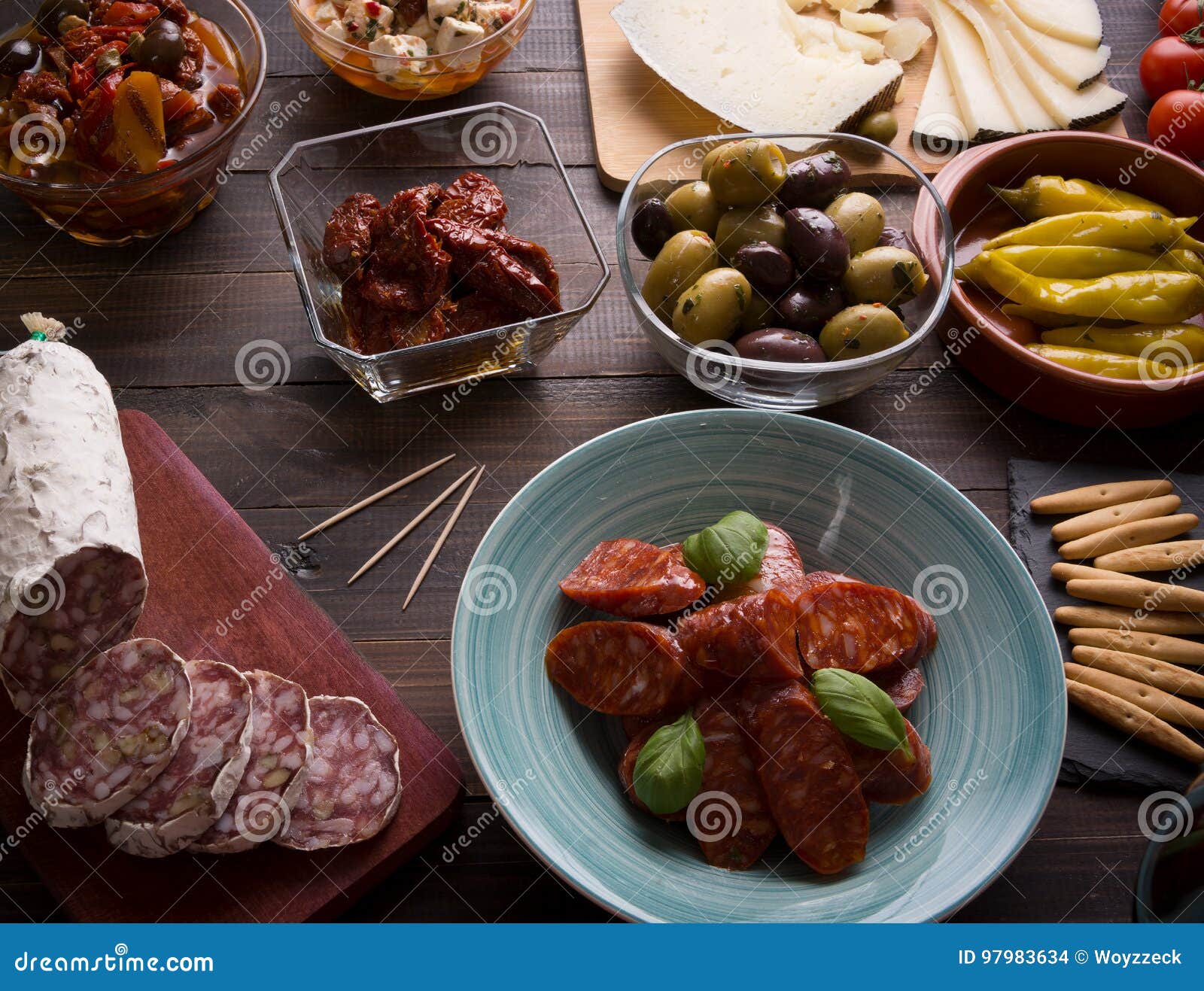 Tapas Starters on Wooden Table Stock Photo - Image of prawns, tapas ...