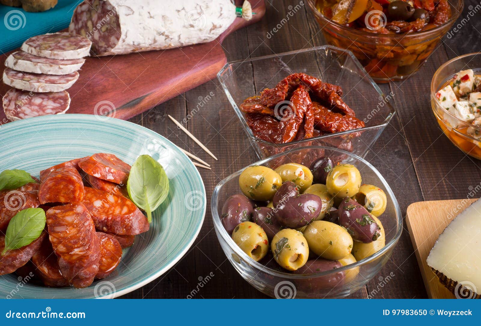 Tapas Starters on Wooden Table Stock Photo - Image of wooden, spicy ...