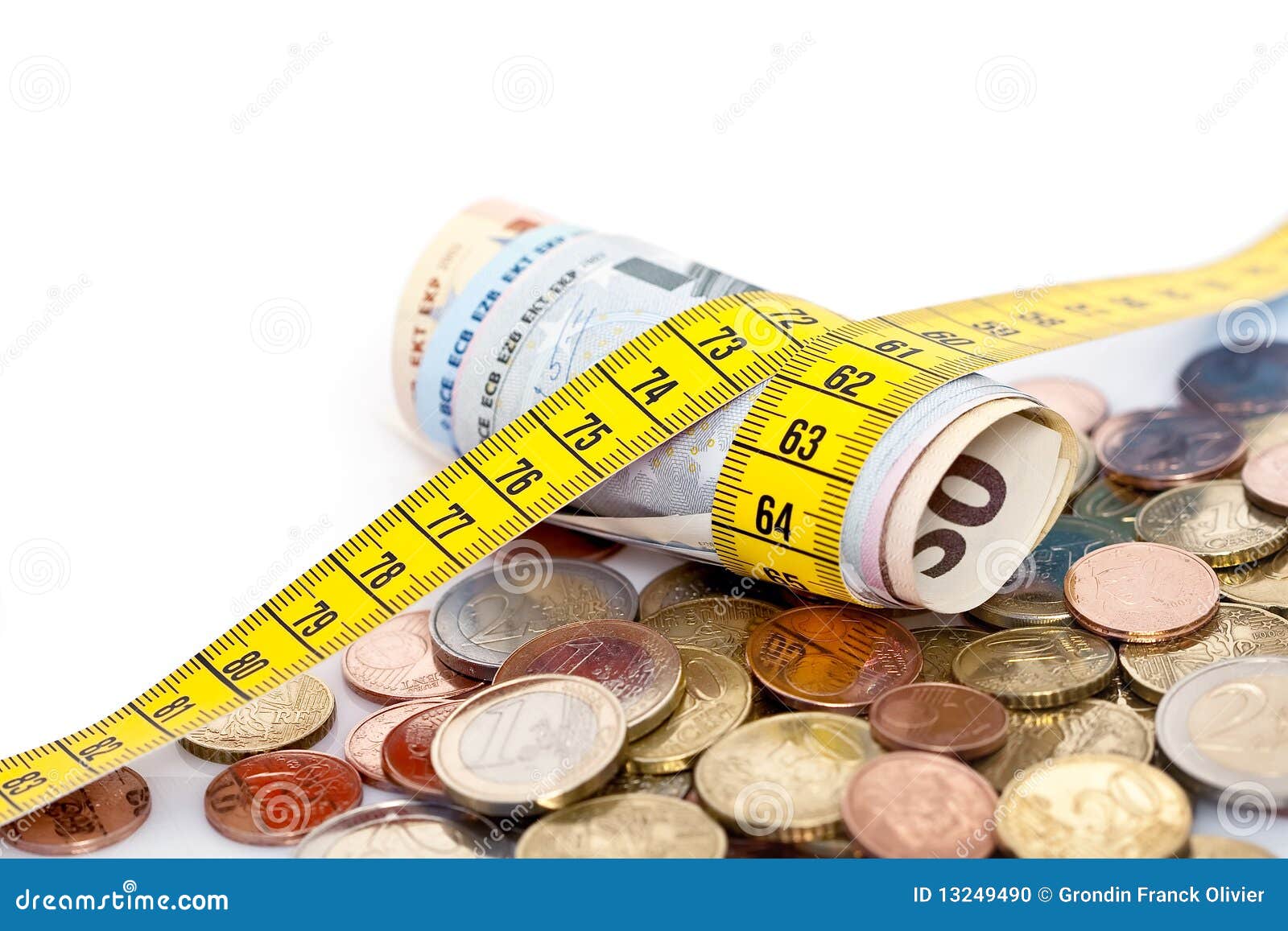 Tape measure around Euros stock photo. Image of measurement - 13249490