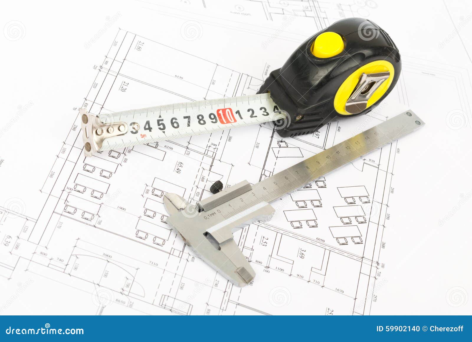 Tape Measure with Beam-compass, Top View Stock Photo - Image of tape ...
