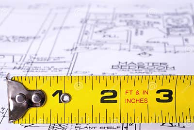 Tape Measure on Blueprints stock image. Image of build - 2412703
