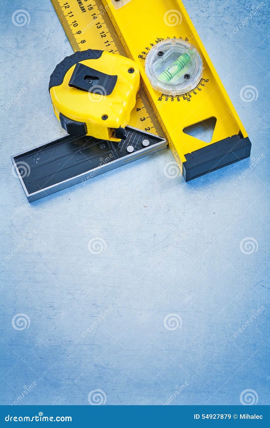 Tape Measure Construction Level and Square Ruler Stock Image - Image of ...