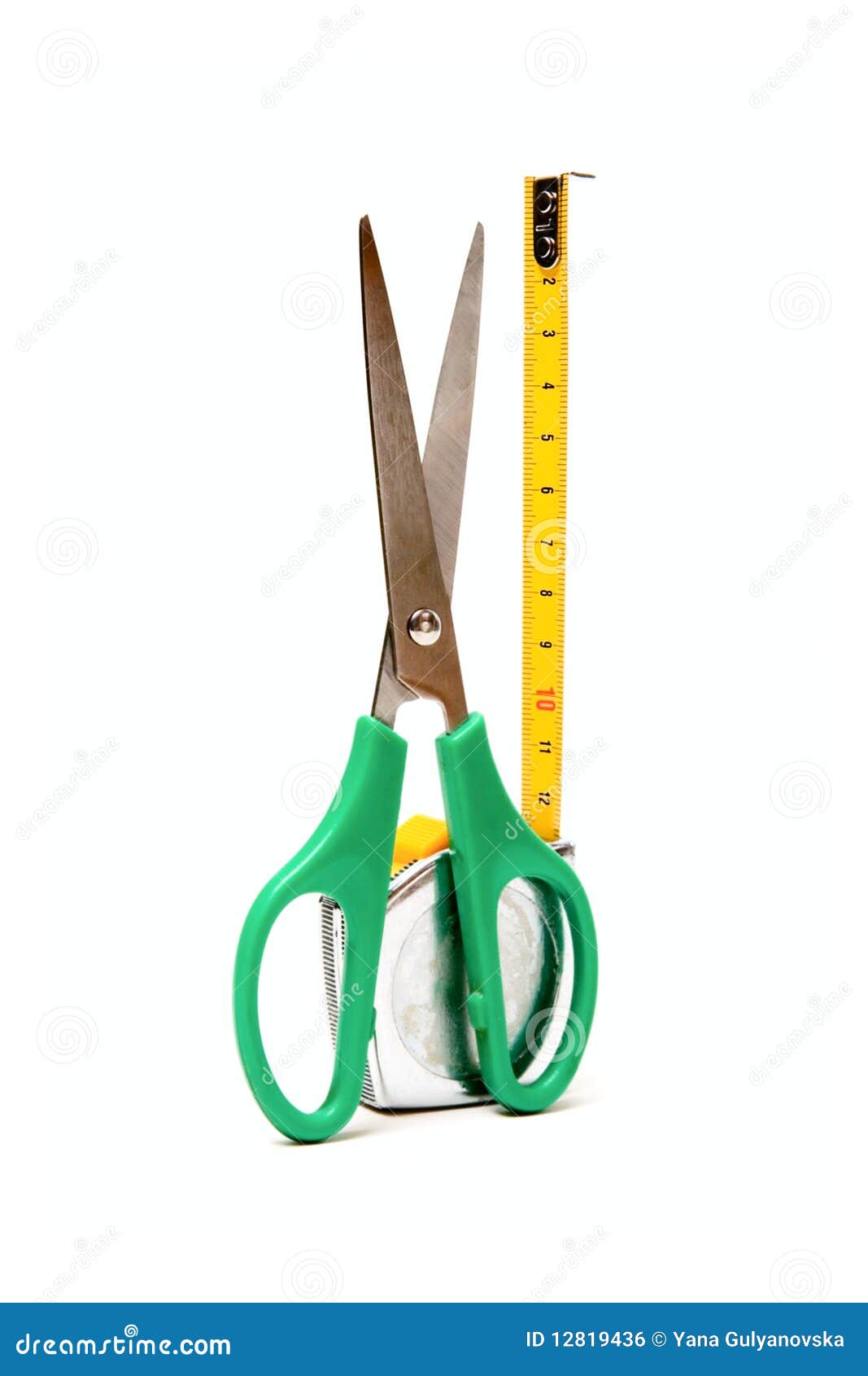 Tape-measure and scissors stock photo. Image of adhesive - 12819436