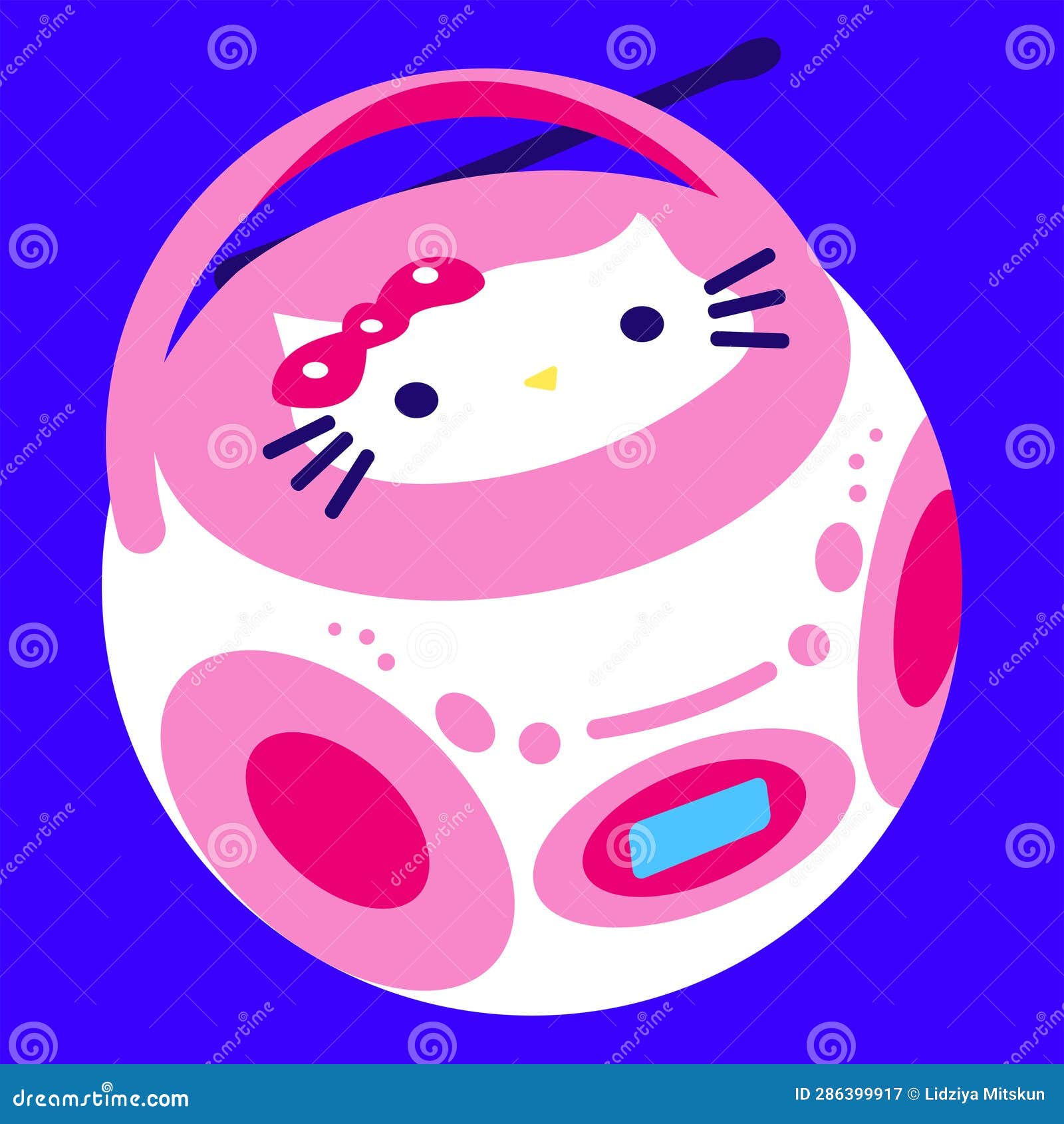 Tape Recorder from 2000s with Hello Kitty on Blue Background. Stock ...