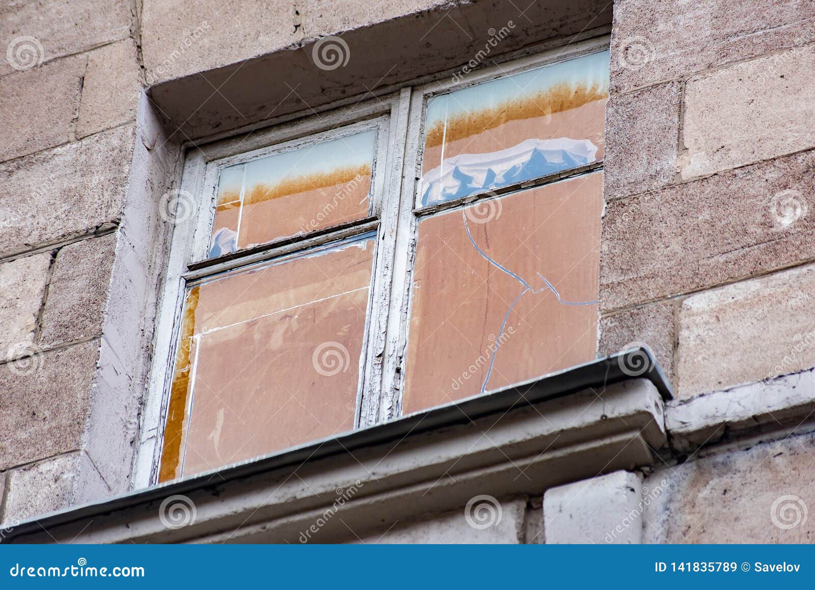 Taped old window stock image. Image of background, dirty - 141835789