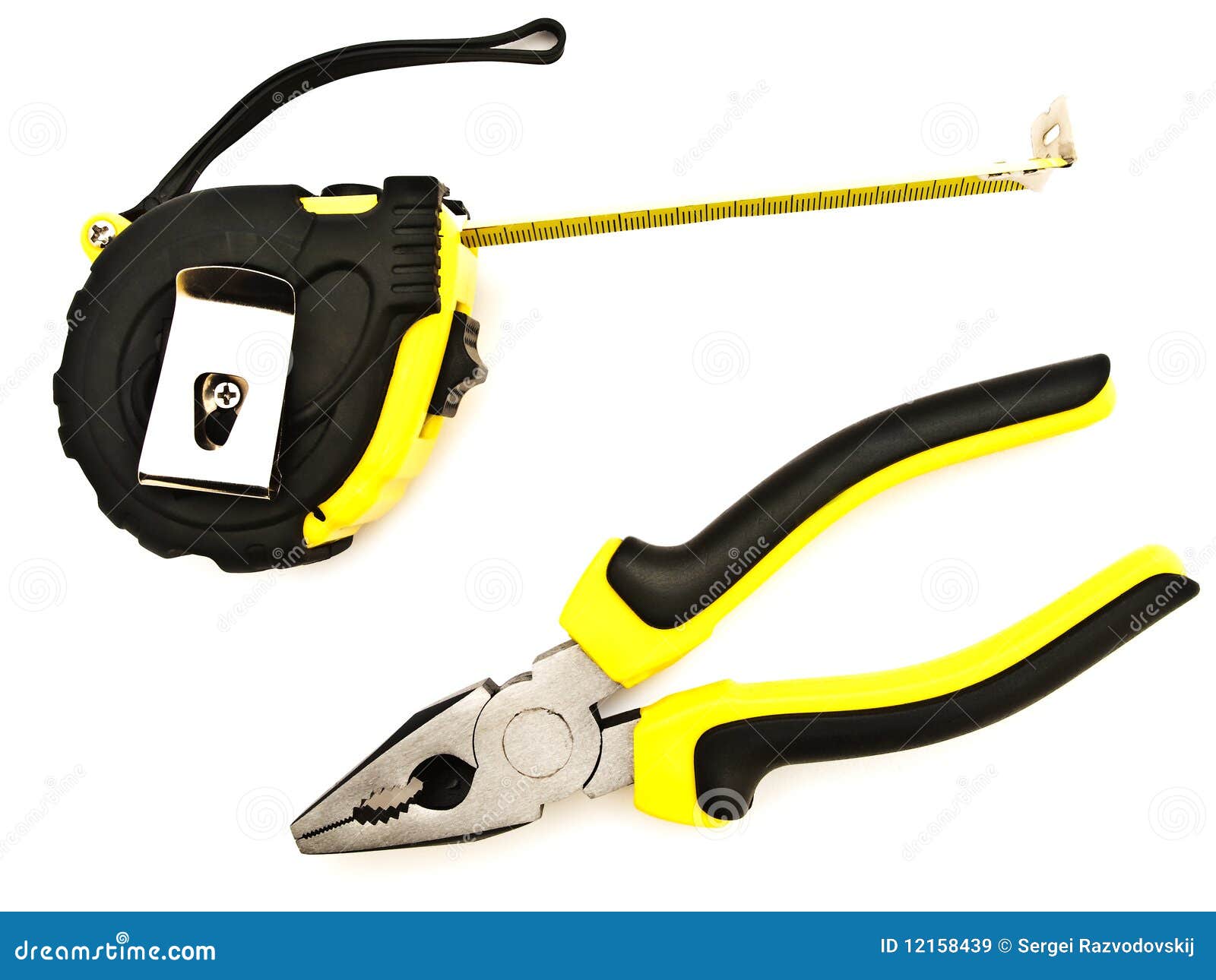 Tapeline and pliers stock image. Image of long, number - 12158439