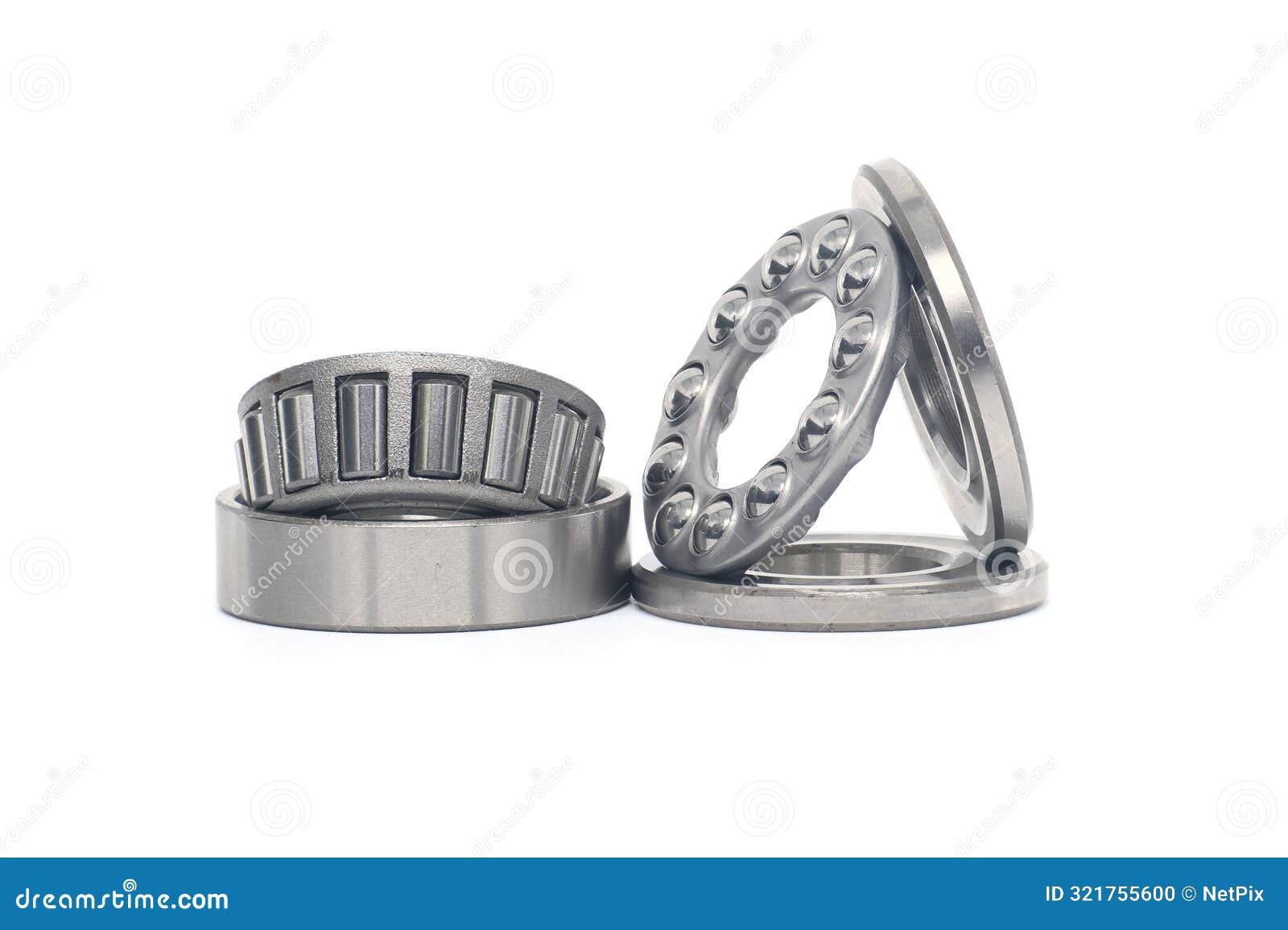 Tapered Roller and Thrust Ball Bearings Isolated on White Stock Photo ...