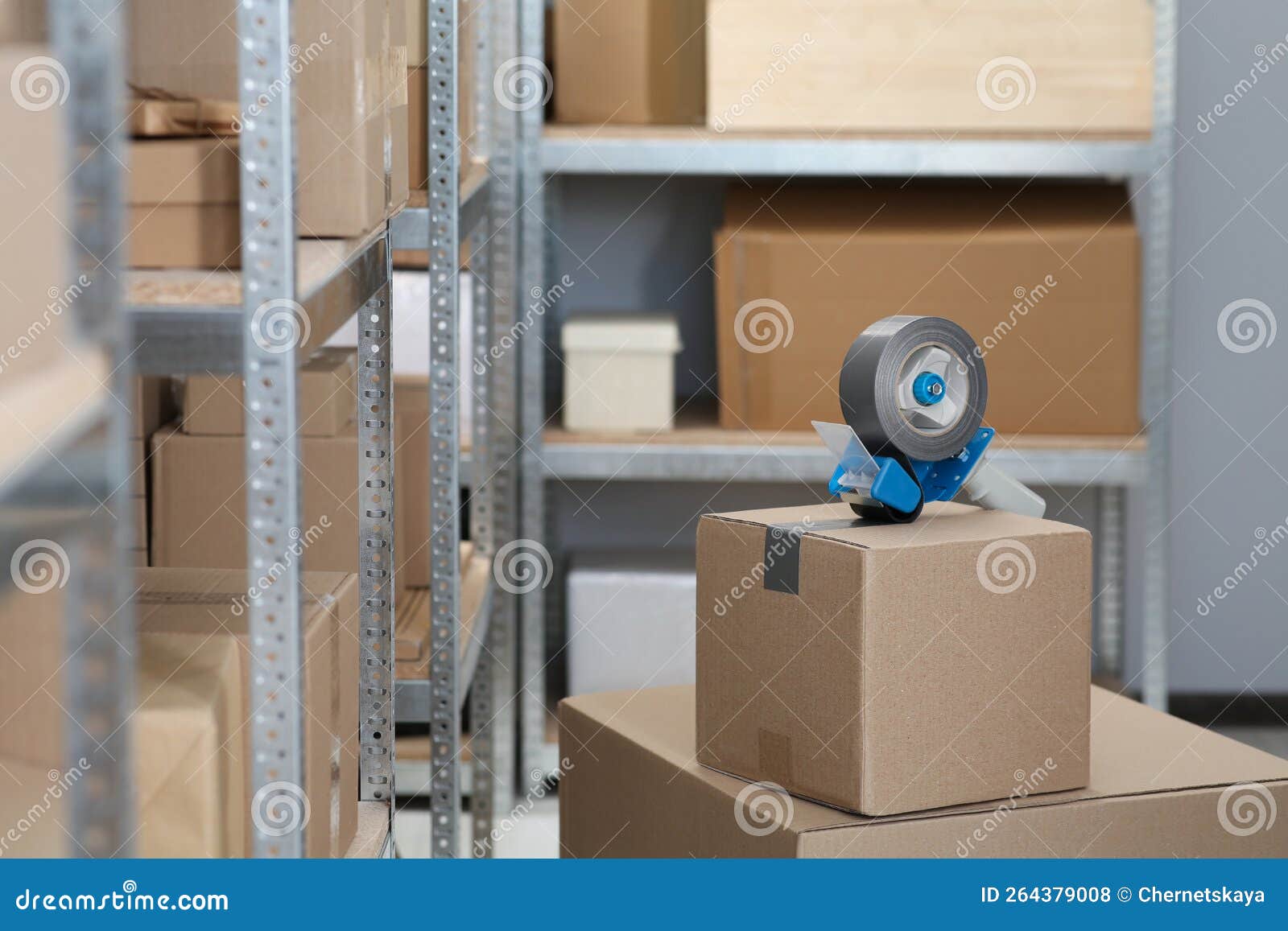 Taping Box with Adhesive Tape Dispenser Indoors. Space for Text Stock ...