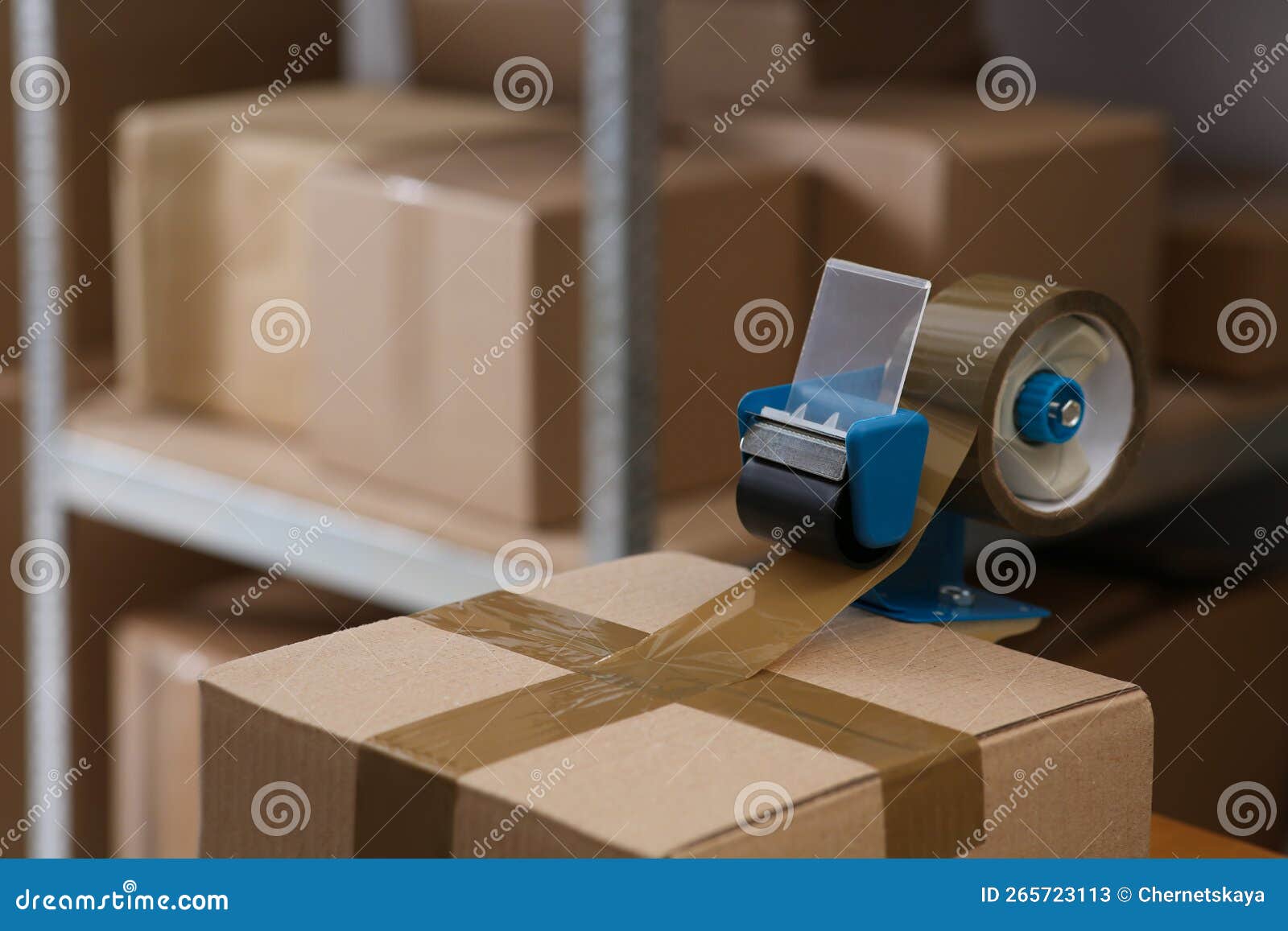 Taping Box with Adhesive Tape Dispenser Indoors. Space for Text Stock ...