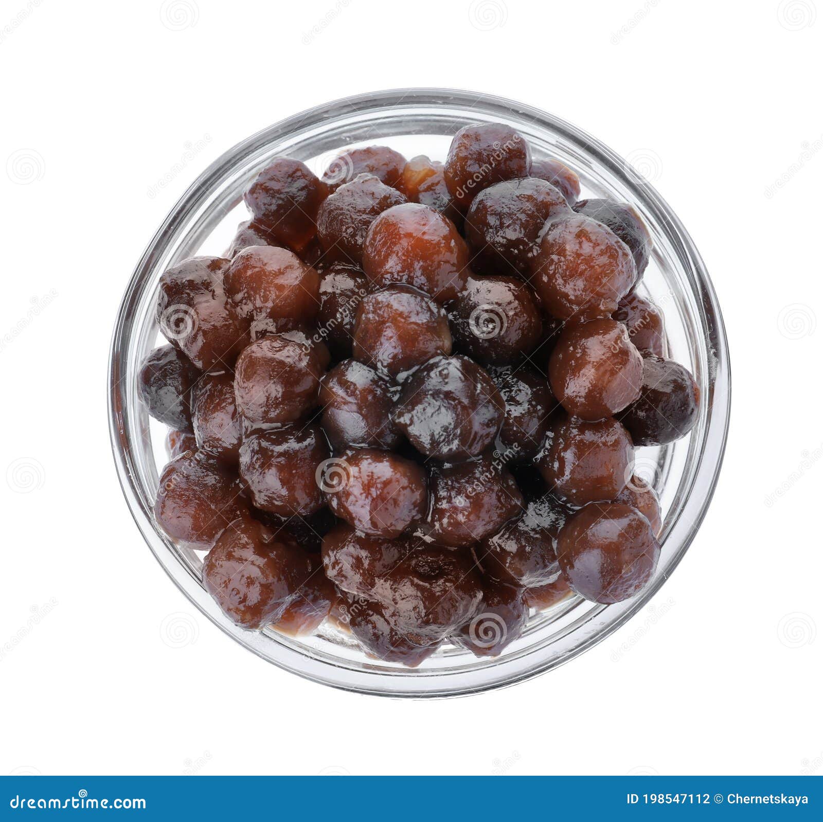 Tapioca Balls for Milk Bubble Tea in Bowl on White, Top View Stock ...