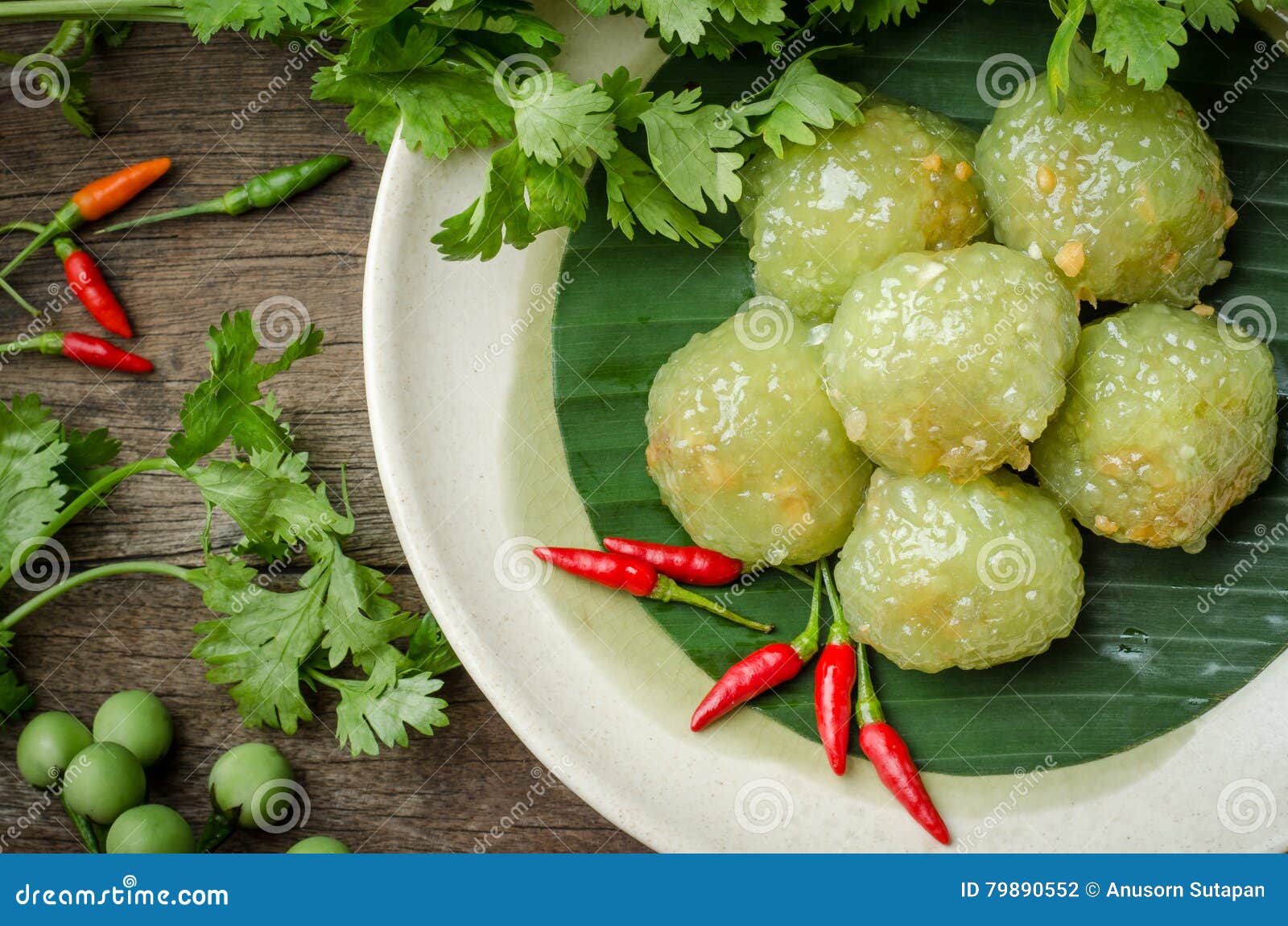 Tapioca Balls with Pork Filling on Dish. Thai Dessert. Stock Photo ...