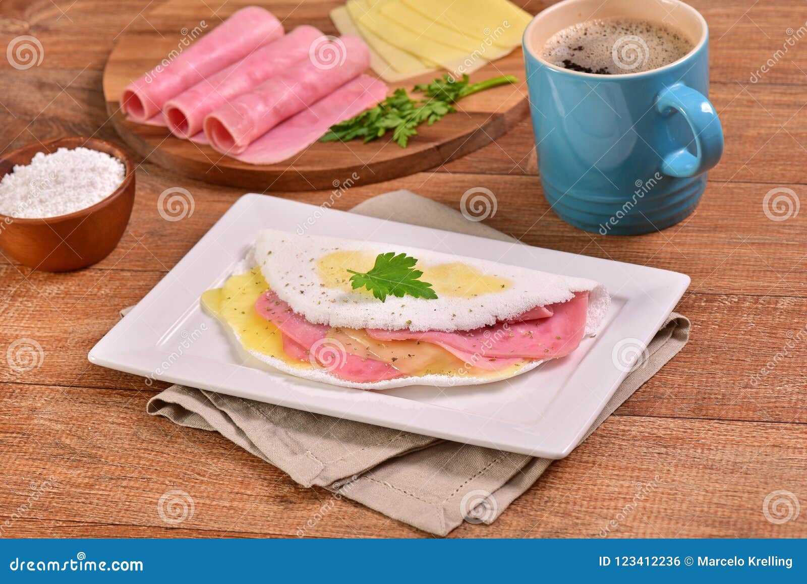 Tapioca Filled with Cheese and Ham Slices Stock Photo - Image of ...