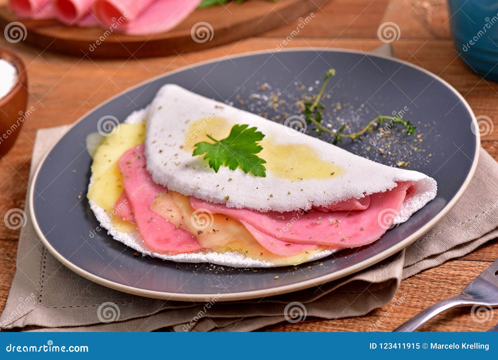 Tapioca Filled with Cheese and Ham Slices Stock Image - Image of ...