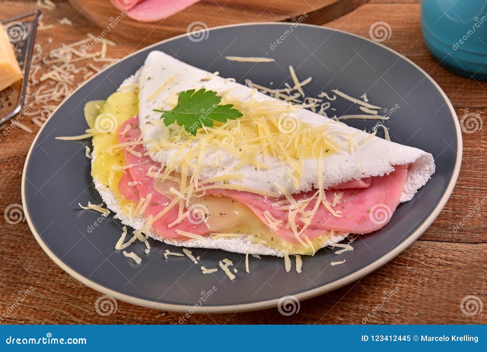 Tapioca Filled with Cheese and Ham Slices Stock Image - Image of plate ...