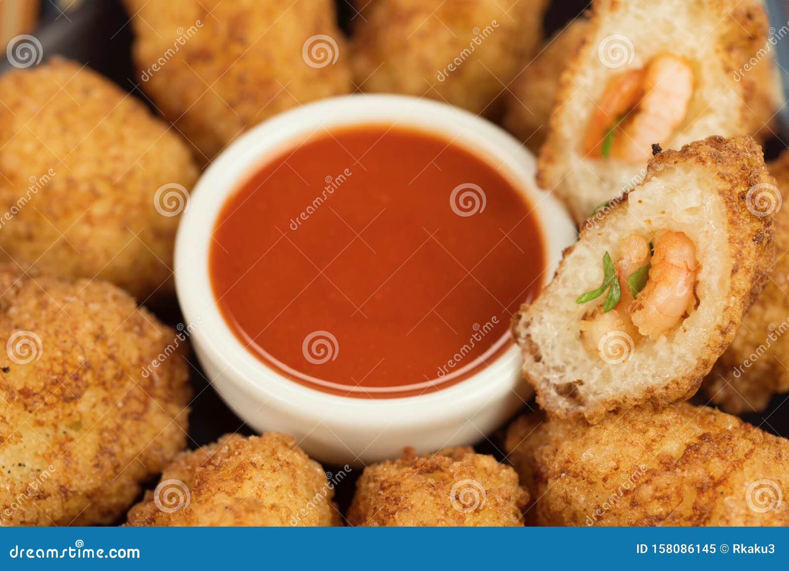Tapioca Fried Balls Stuffed with Shrimp and Pepper Sauce Stock Image ...