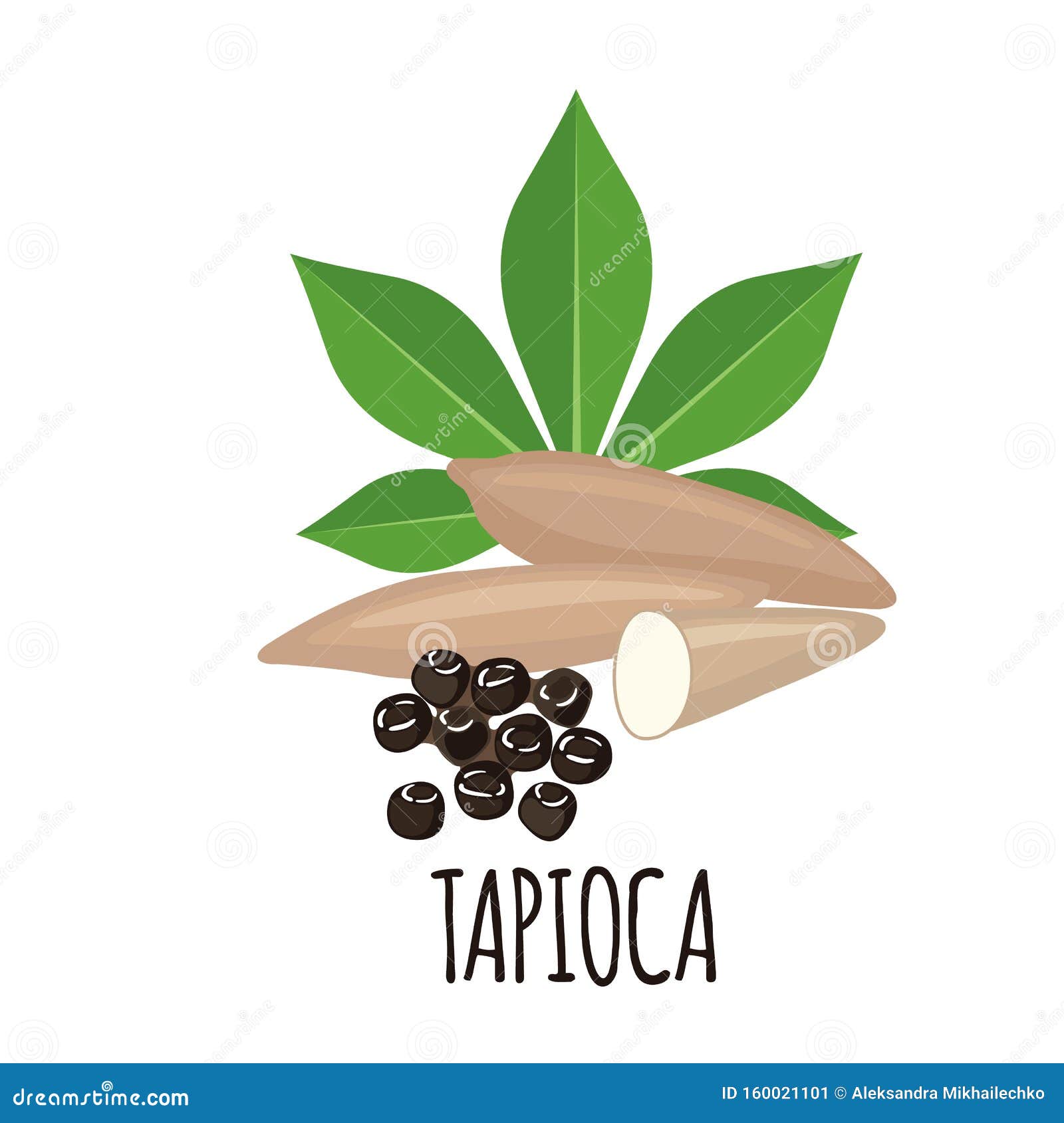Tapioca Plant Set With Cassava Tree, Roots,bobs And Bubble Milk Tea In ...