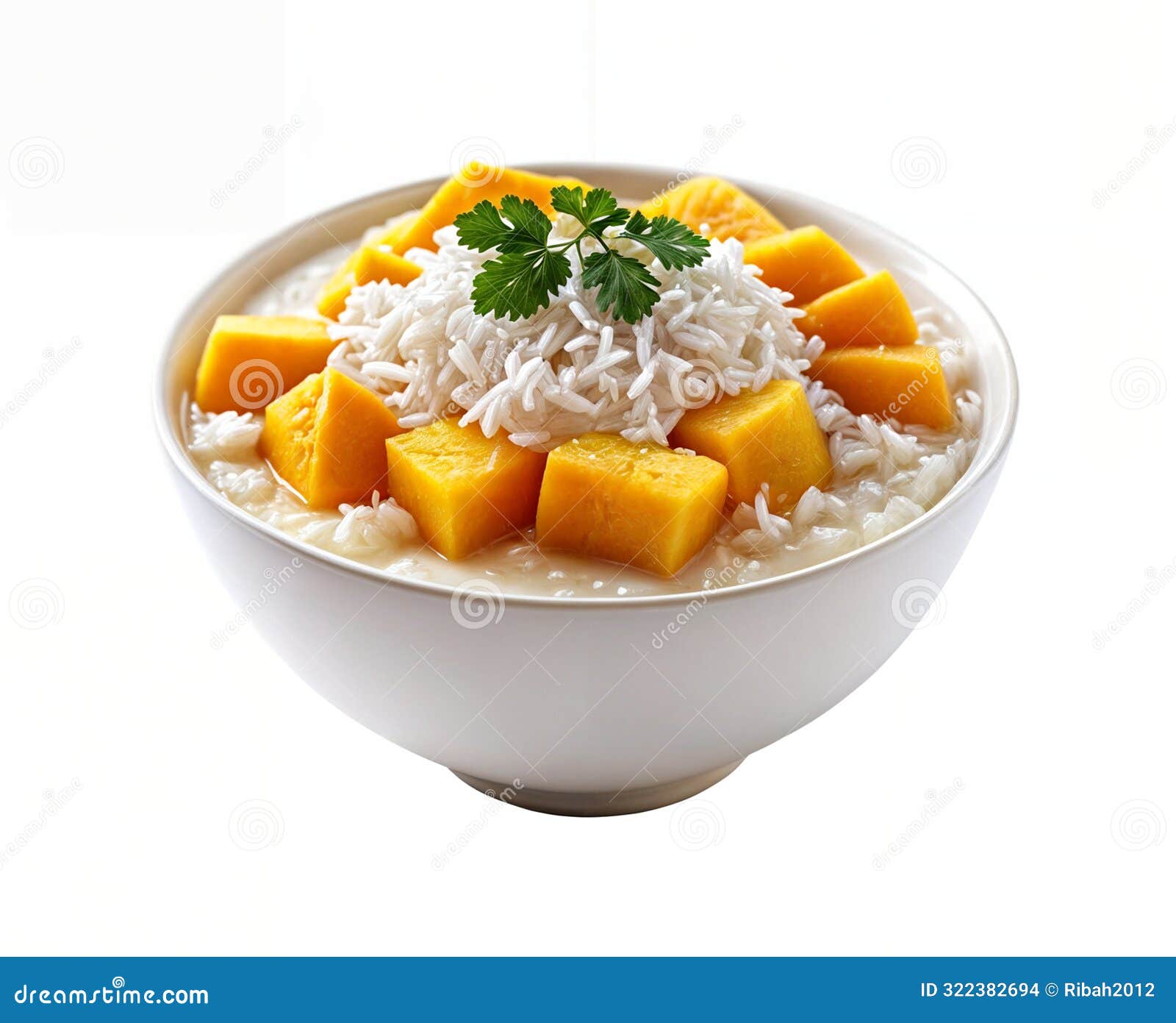 A Tapioca Pudding Bowl of Diced Cut Mango into Cubes and Topped with ...