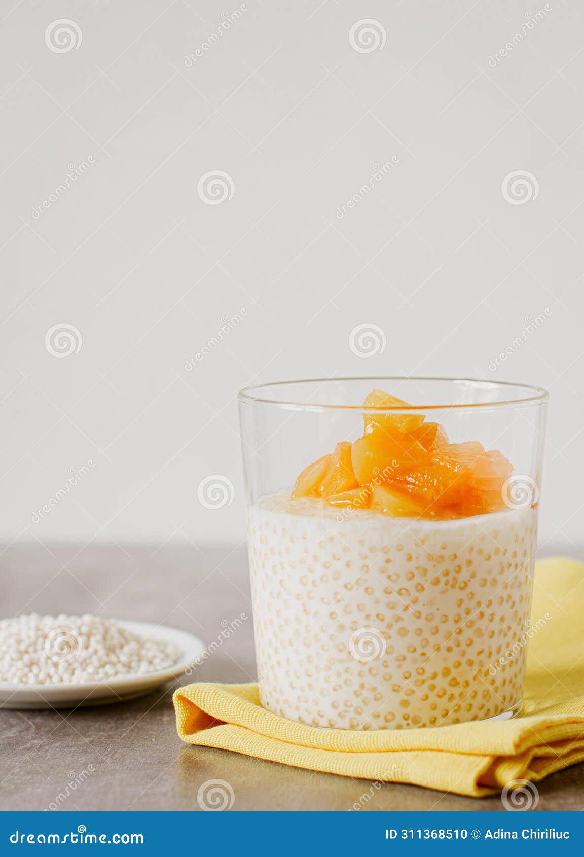 Tapioca Pudding with Vegan Milk and Exotic Fruits Compote Stock Photo ...
