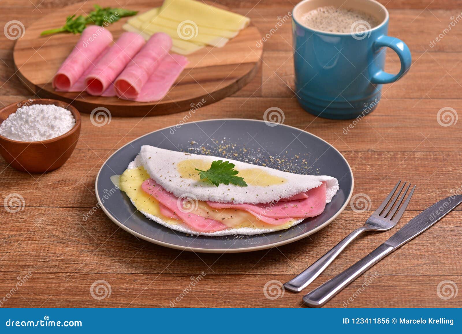 Tapioca Filled with Cheese and Ham Slices Stock Photo - Image of ...