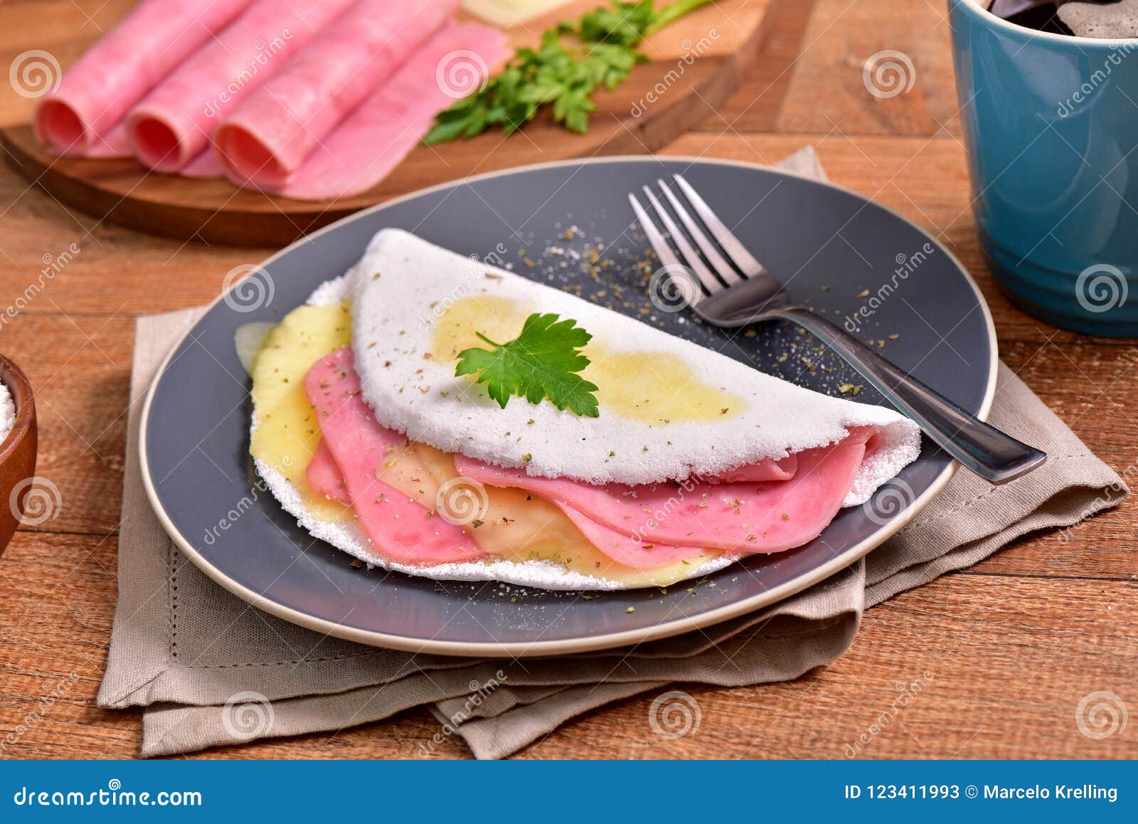 Tapioca Filled with Cheese and Ham Slices Stock Image - Image of snack ...