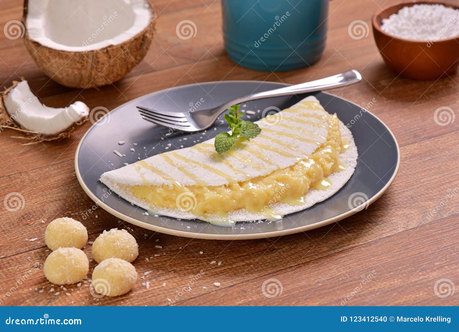 Tapioca Filled With Strawberries And Chocolate . Flatbread Made From ...