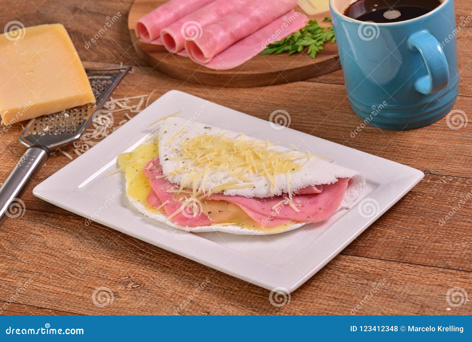 Tapioca Filled with Cheese and Ham Slices Stock Photo - Image of brazil ...