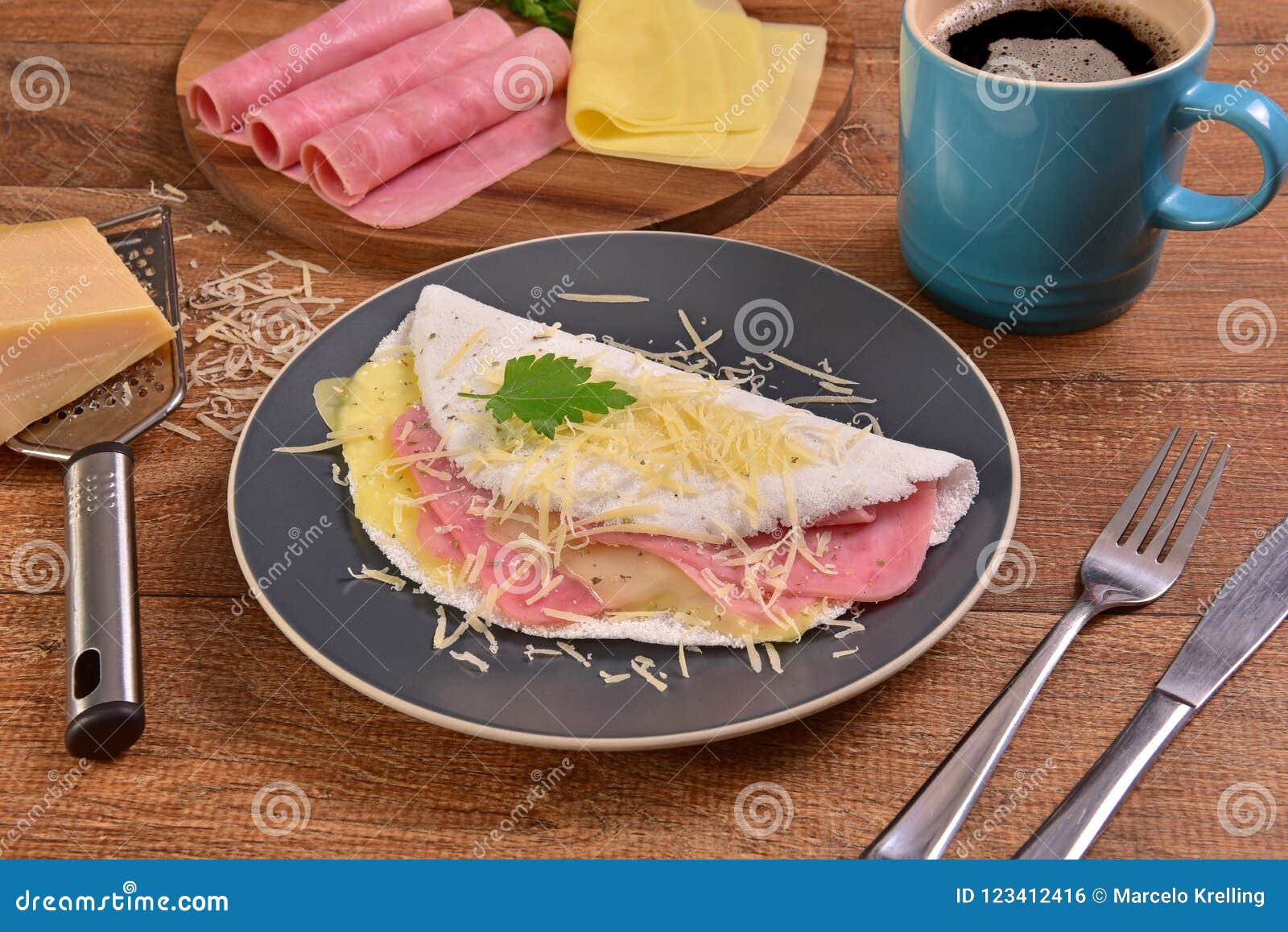 Tapioca Filled with Cheese and Ham Slices Stock Photo - Image of ...