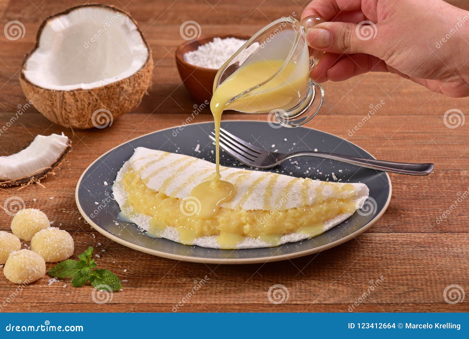 Tapioca Filled with Coconut Cream Stock Photo - Image of studio, dish ...