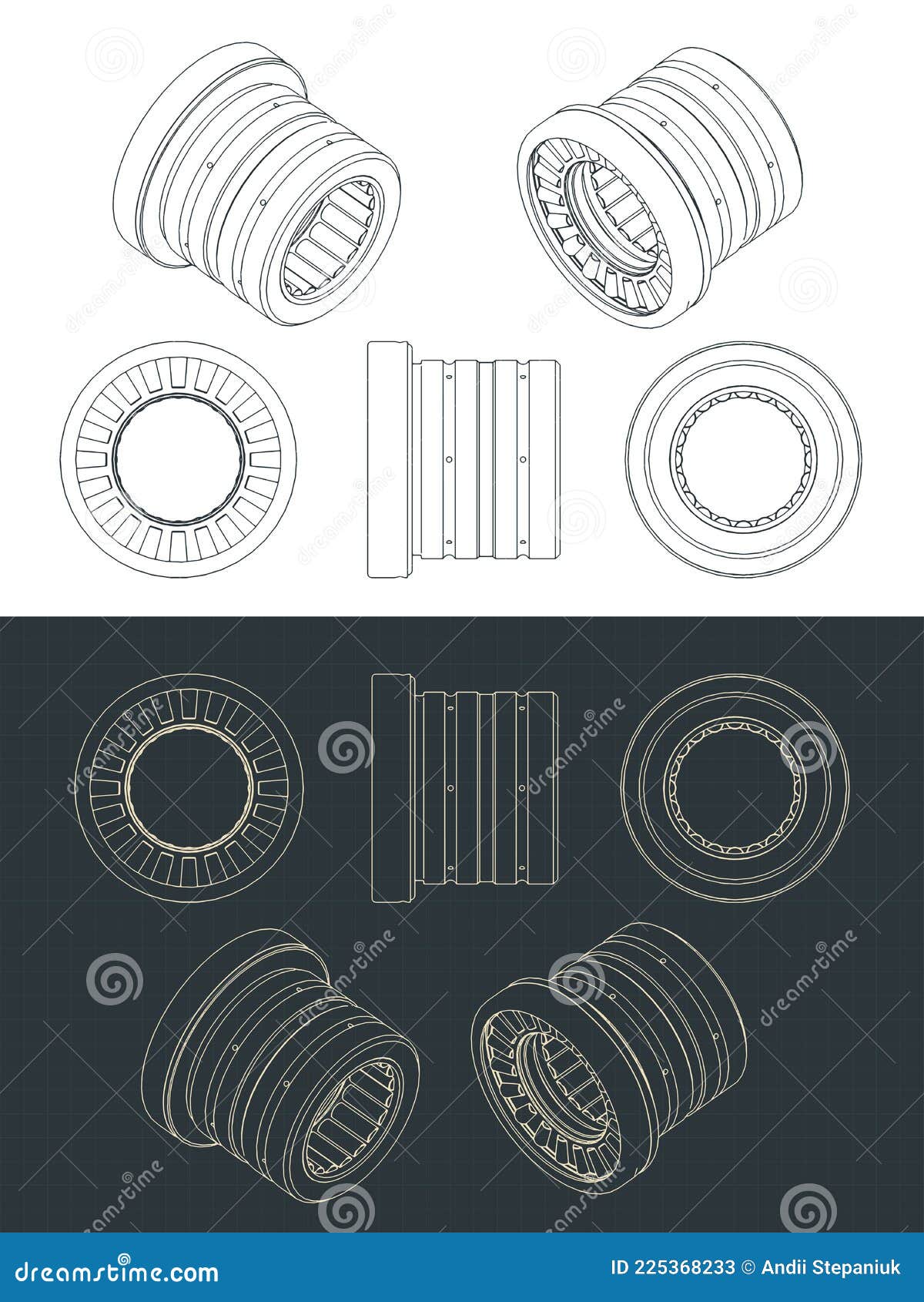 Tappered Cylindrical Roller Bearing Drawings Stock Vector ...