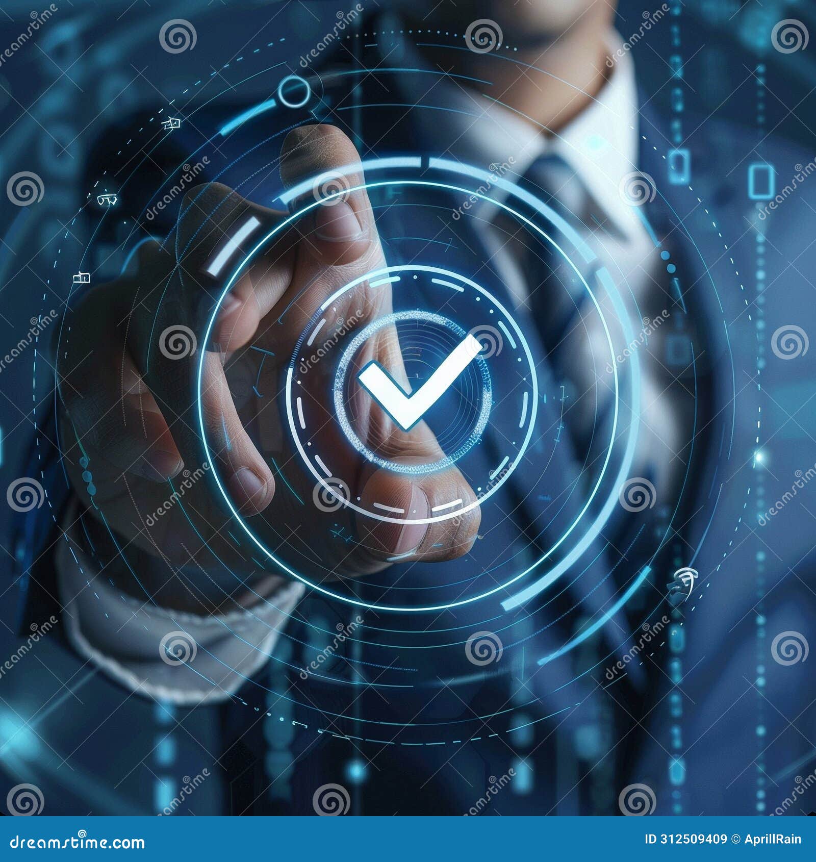 Tapping on the Digital Virtual Screen. Success, Confirmation.Business ...