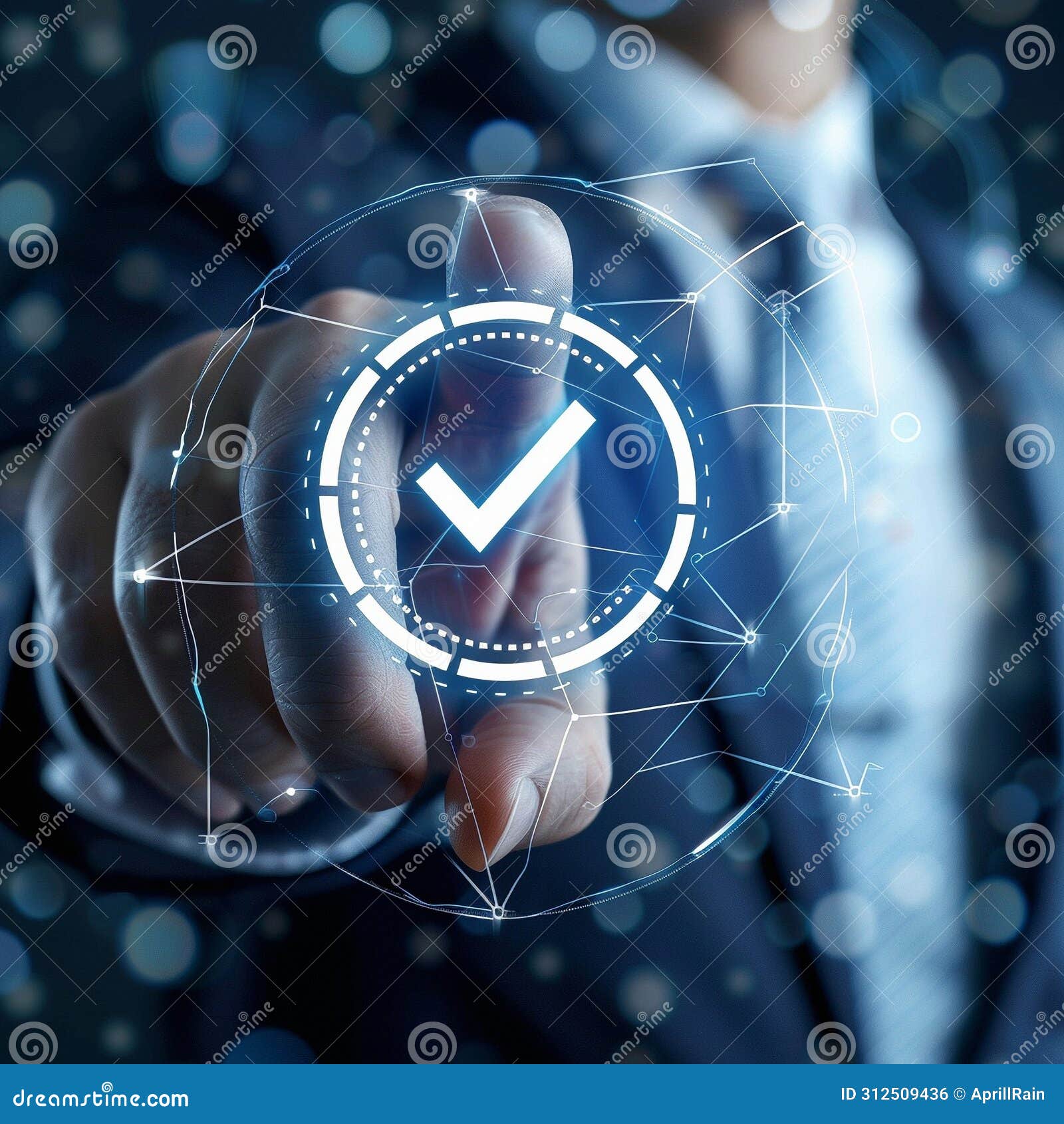 Tapping on the Digital Virtual Screen. Success, Confirmation.Business ...