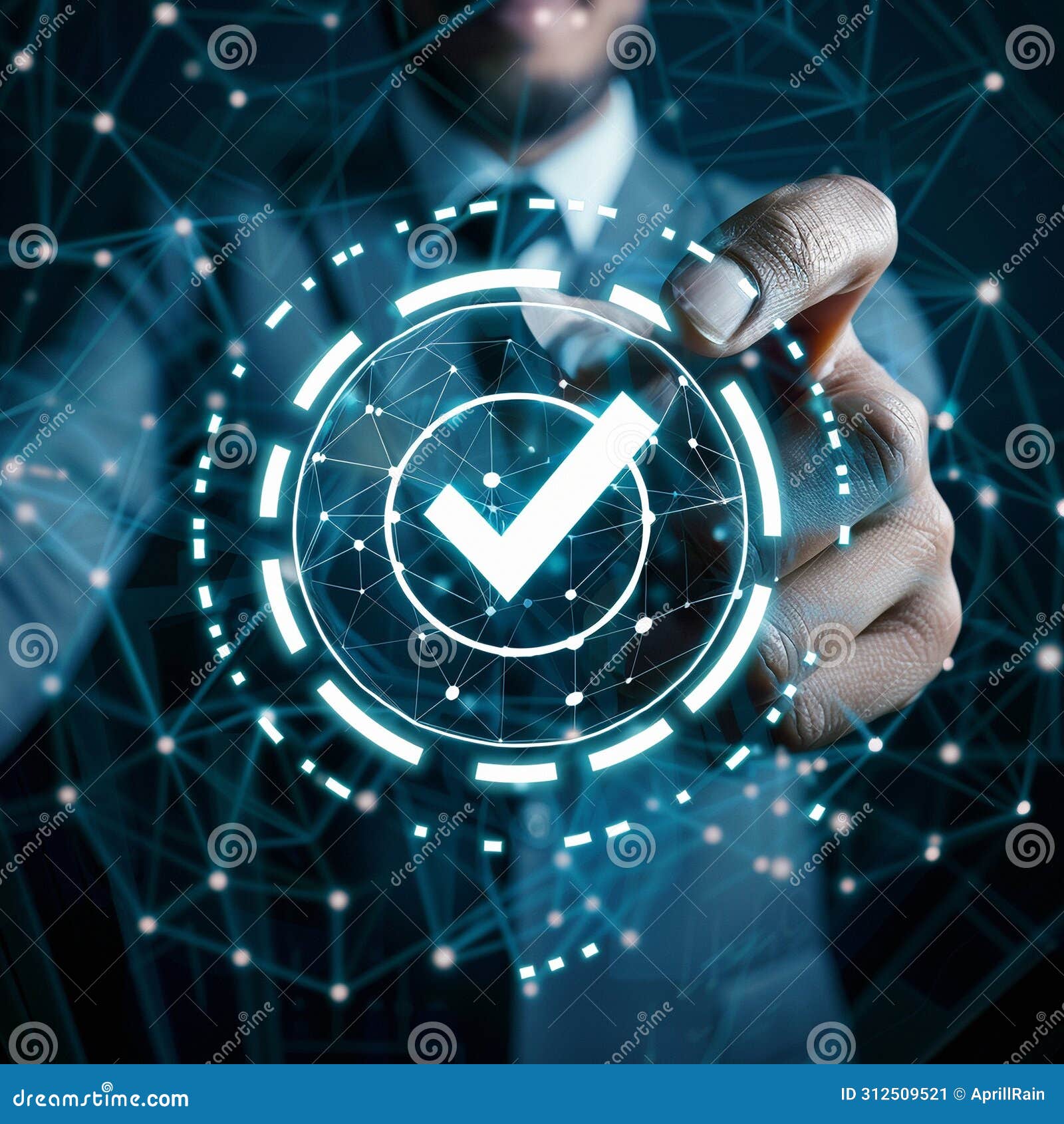 Tapping on the Digital Virtual Screen. Success, Confirmation.Business ...