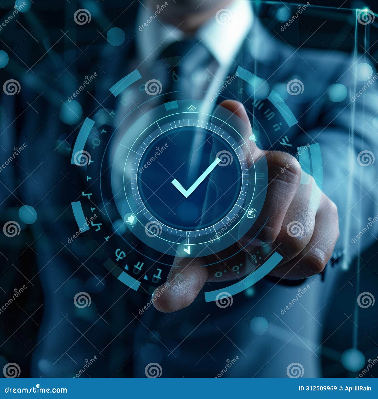 Tapping on the Digital Virtual Screen. Success, Confirmation.Business ...