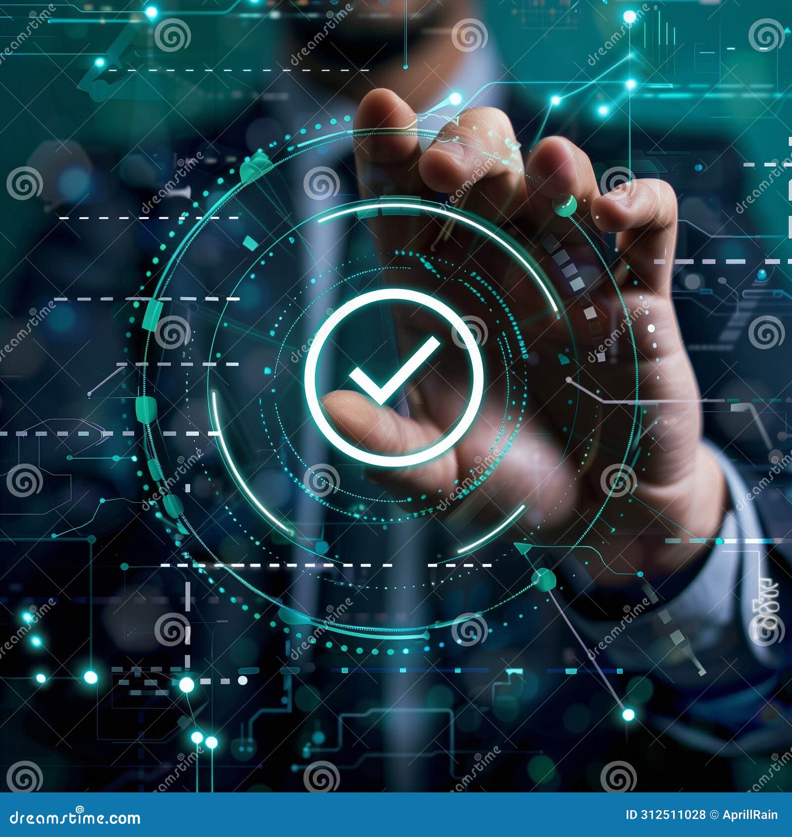 Tapping on the Digital Virtual Screen. Success, Confirmation.Business ...