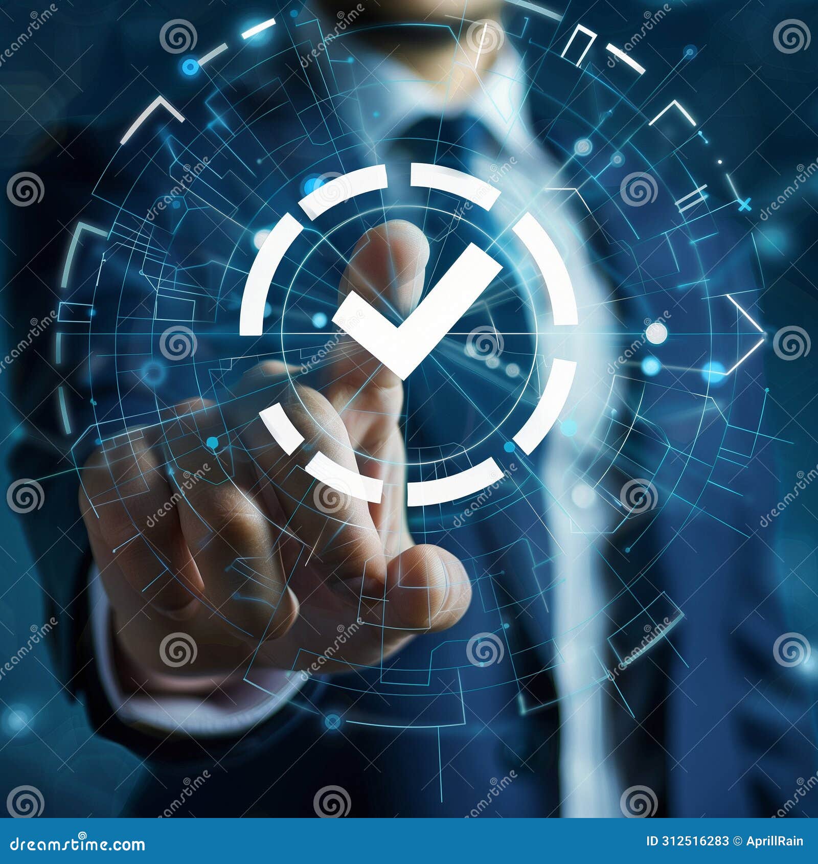 Tapping on the Digital Virtual Screen. Success, Confirmation.Business ...