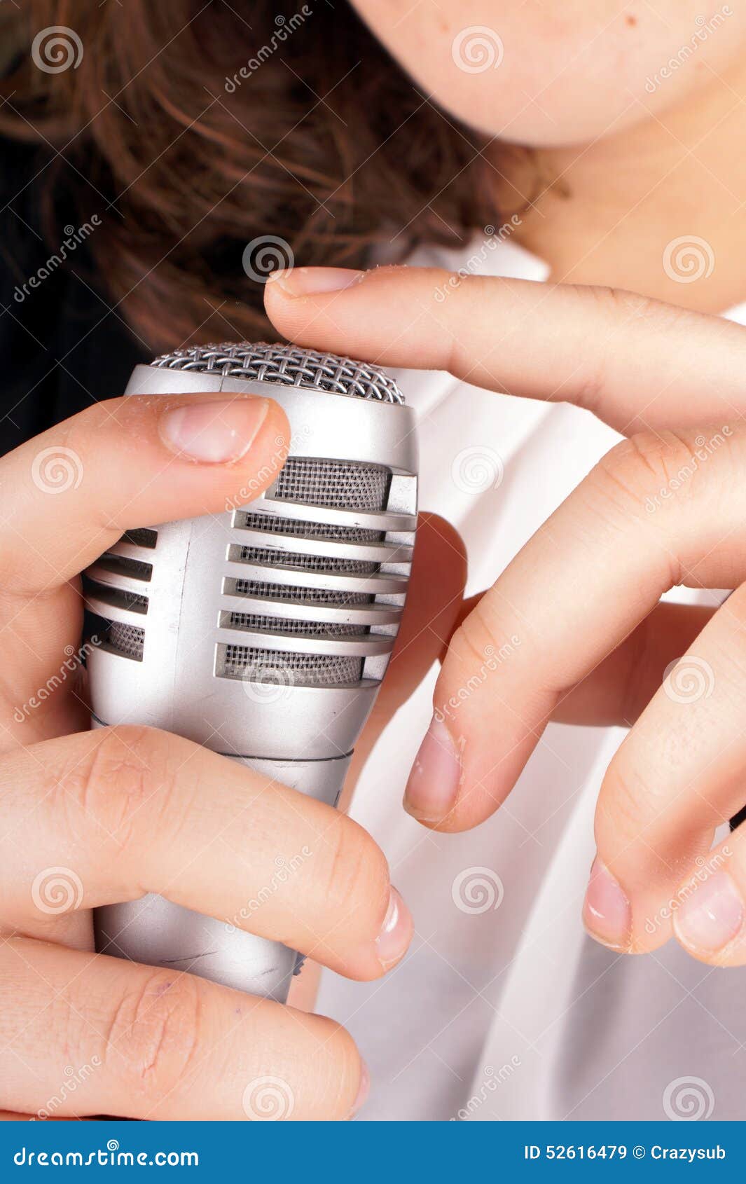 Tapping on microphone stock image. Image of woman, conference - 52616479