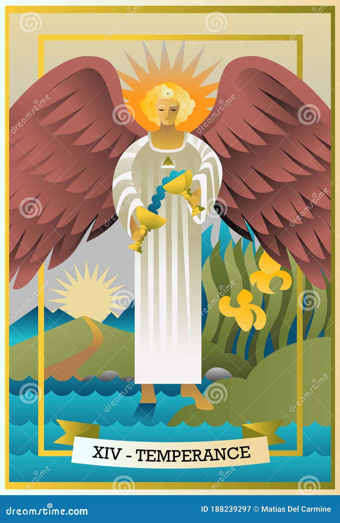 Temperance Angel with Cups Tarot Card Stock Vector - Illustration of ...