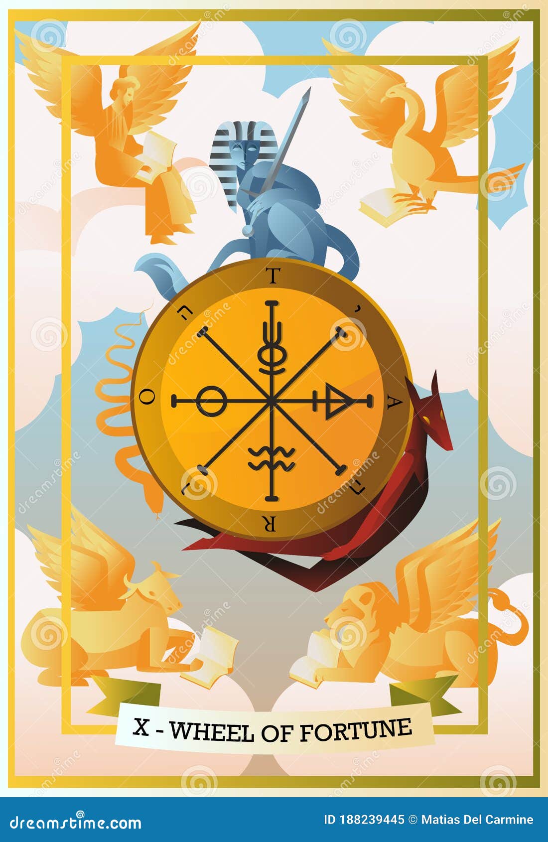 Tarot Card Fortune Wheel with an Sphinx Stock Vector - Illustration of ...
