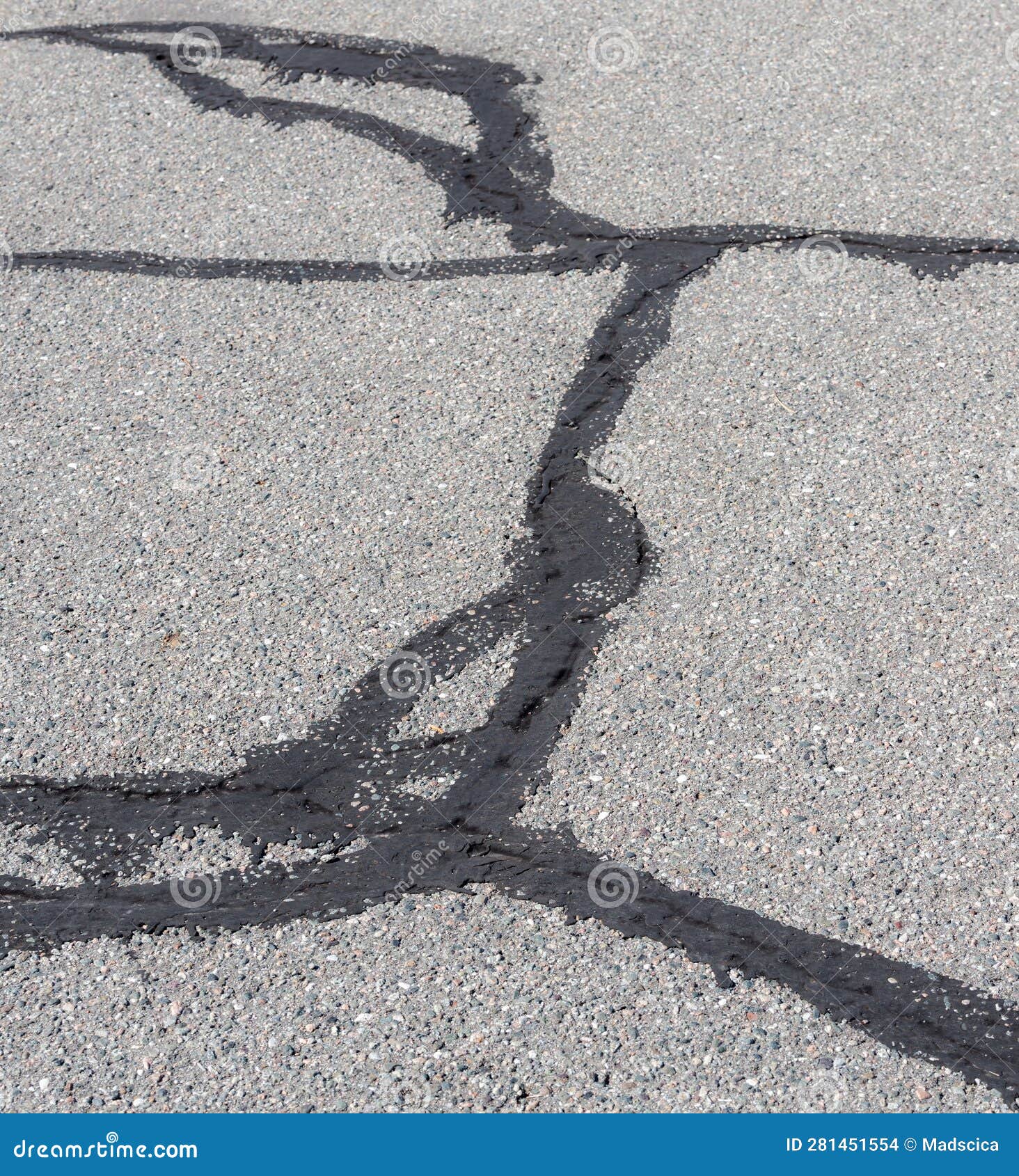 Tar Patching Cracks in Asphalt Pavement Stock Photo - Image of outdoor ...