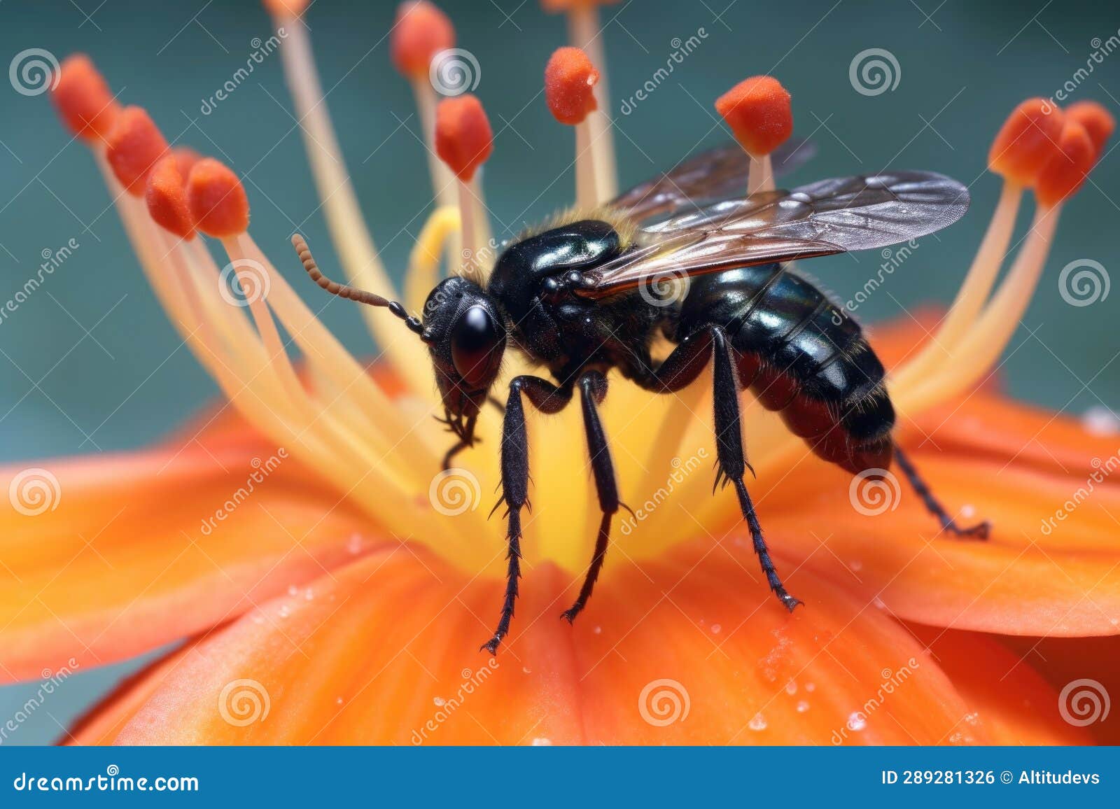 Tarantula Hawk Wasp on Cactus Flower, Feeding on Nectar Stock Photo ...