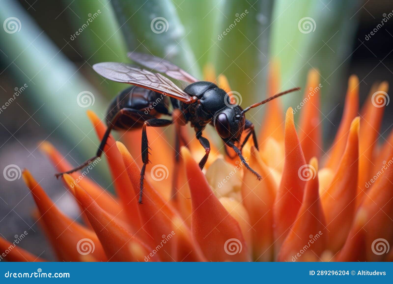 Tarantula Hawk Wasp Resting on a Cactus Plant Stock Photo - Image of ...