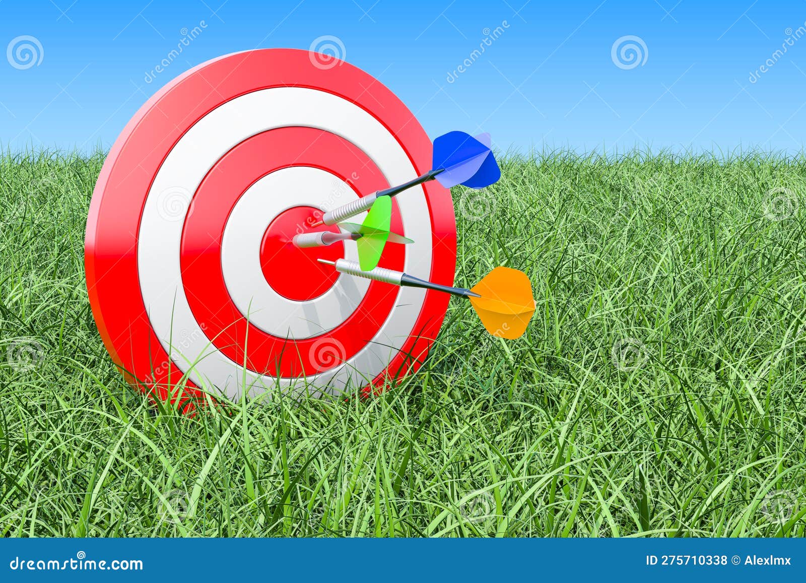Target with Arrows on the Green Grass Against Blue Sky, 3D Rendering ...
