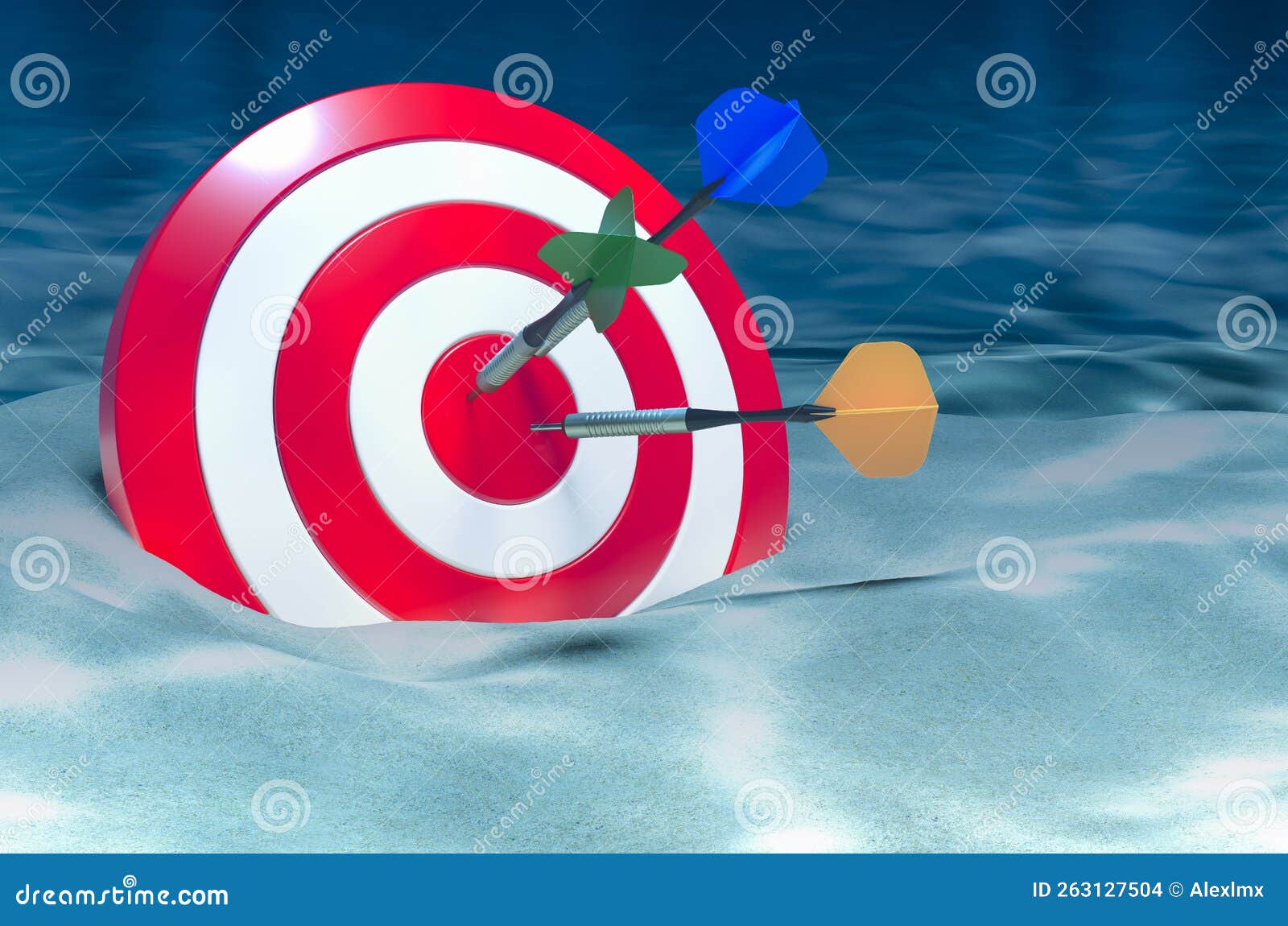 Target with Arrows on Ocean Bottom Underwater, 3D Rendering Stock ...