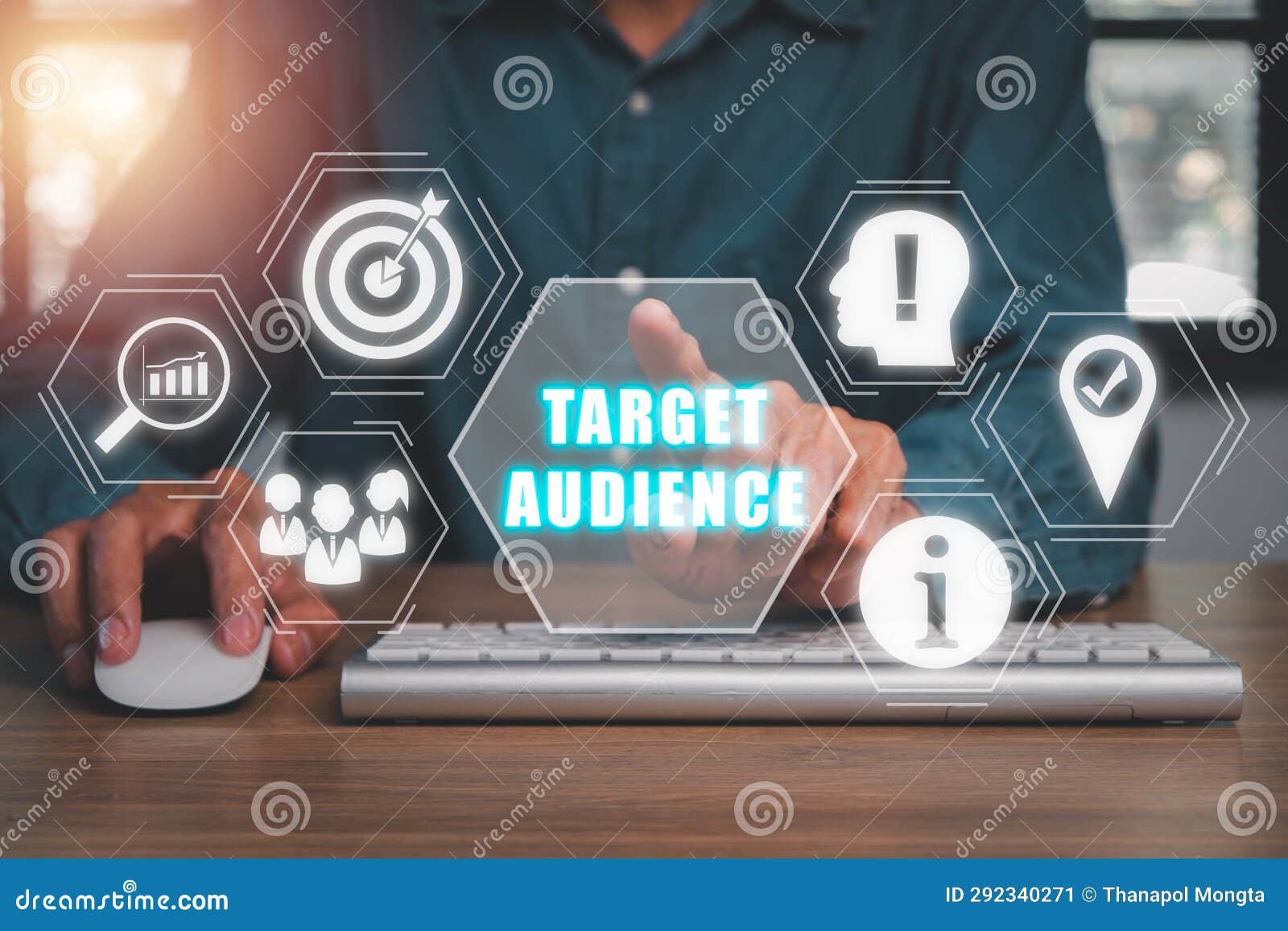 Businessman Using Computer with Target Audience Icon on Virtual Screen ...