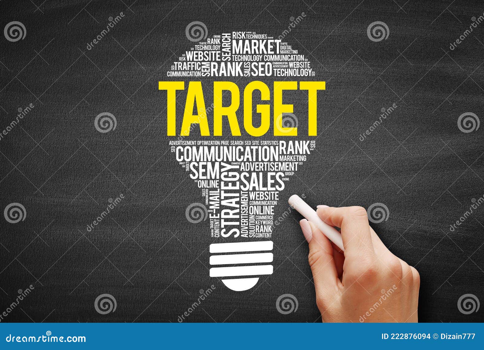 TARGET Bulb Word Cloud, Business Concept on Blackboard Stock Photo ...
