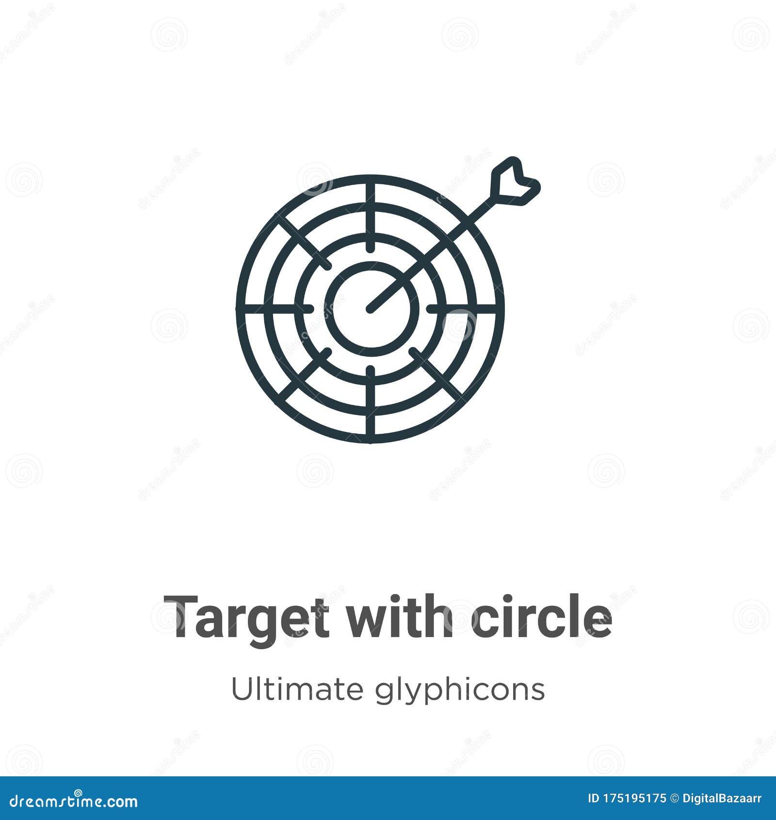 Target with Circle Outline Vector Icon. Thin Line Black Target with ...