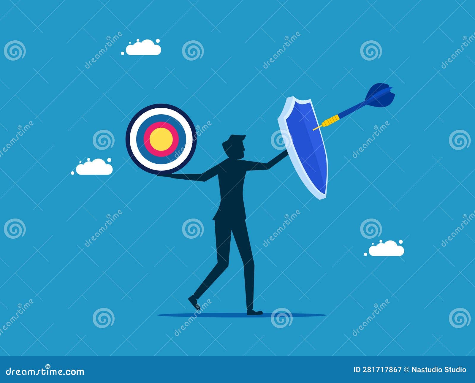 Target Defense. Man with Shield Attacking Target from Arrow Stock ...