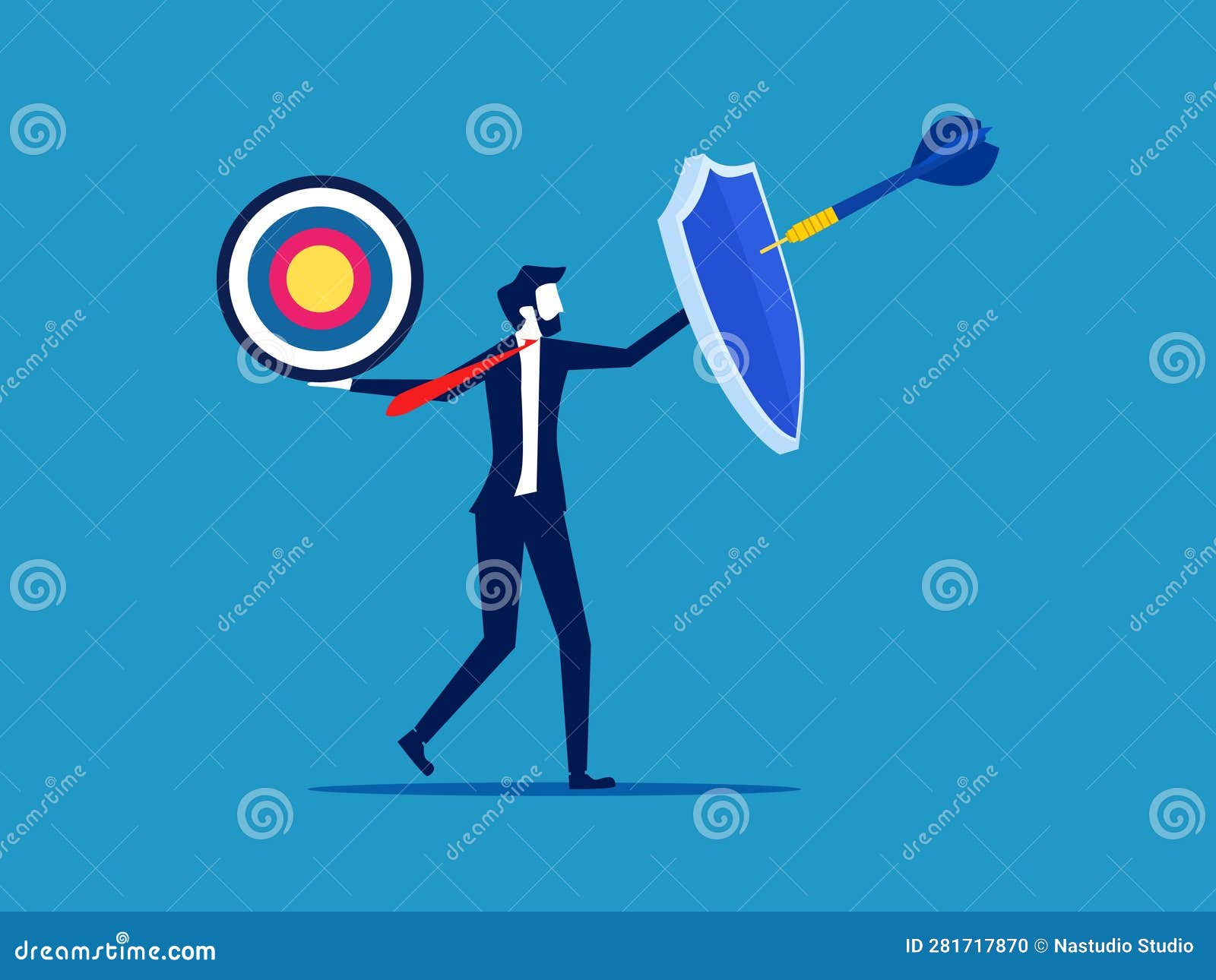 Target Defense. Man with Shield Attacking Target from Arrow Stock ...